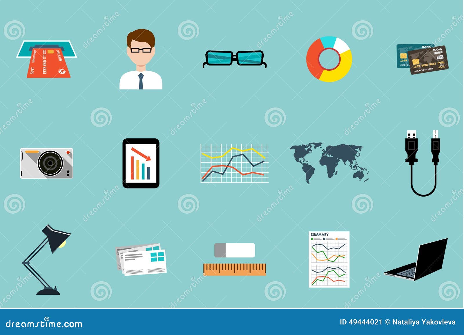 Flat Vector Set of Office Things Stock Vector - Illustration of work ...