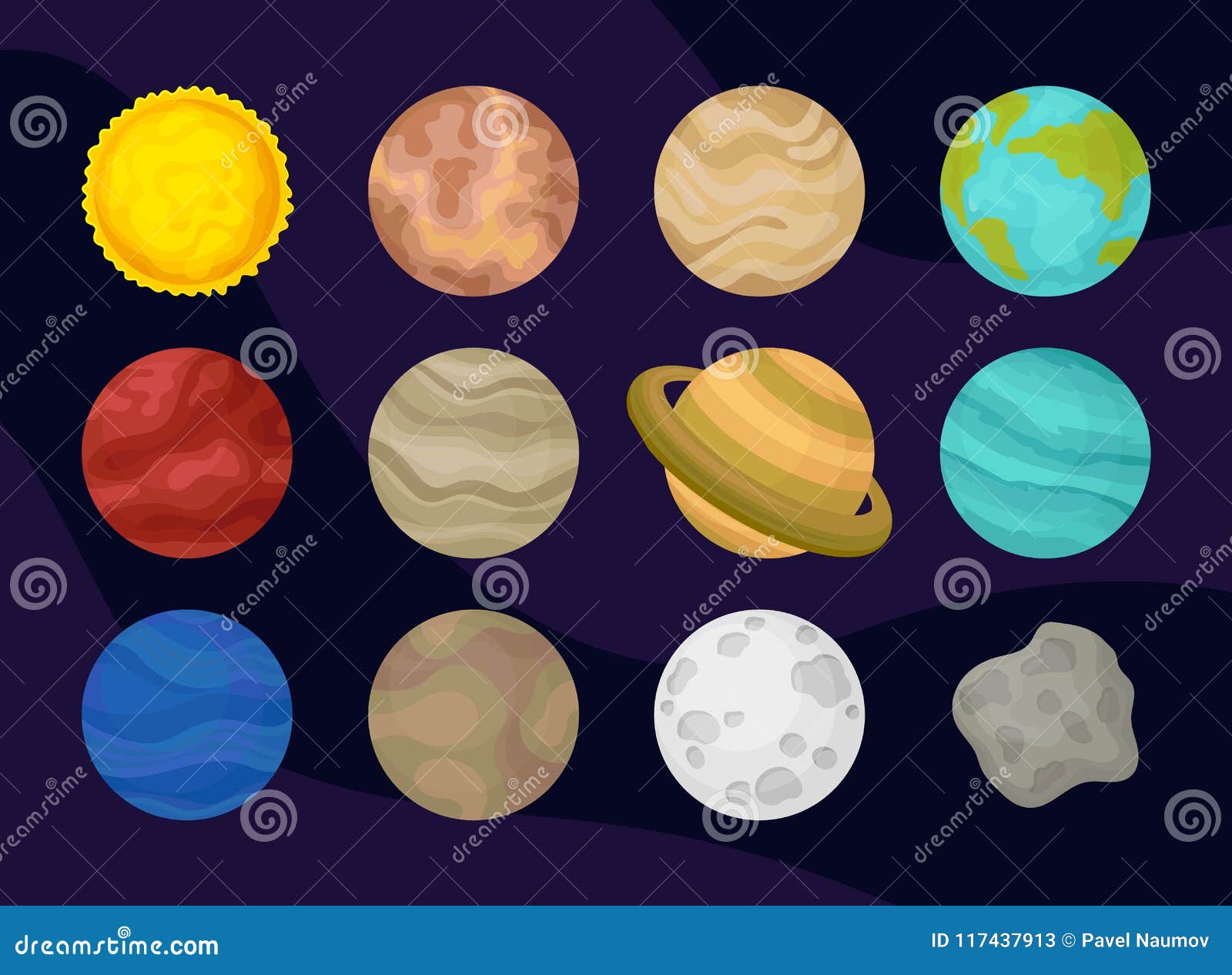Flat Vector Set of Planets of Solar System. Space or Astronomy Theme ...