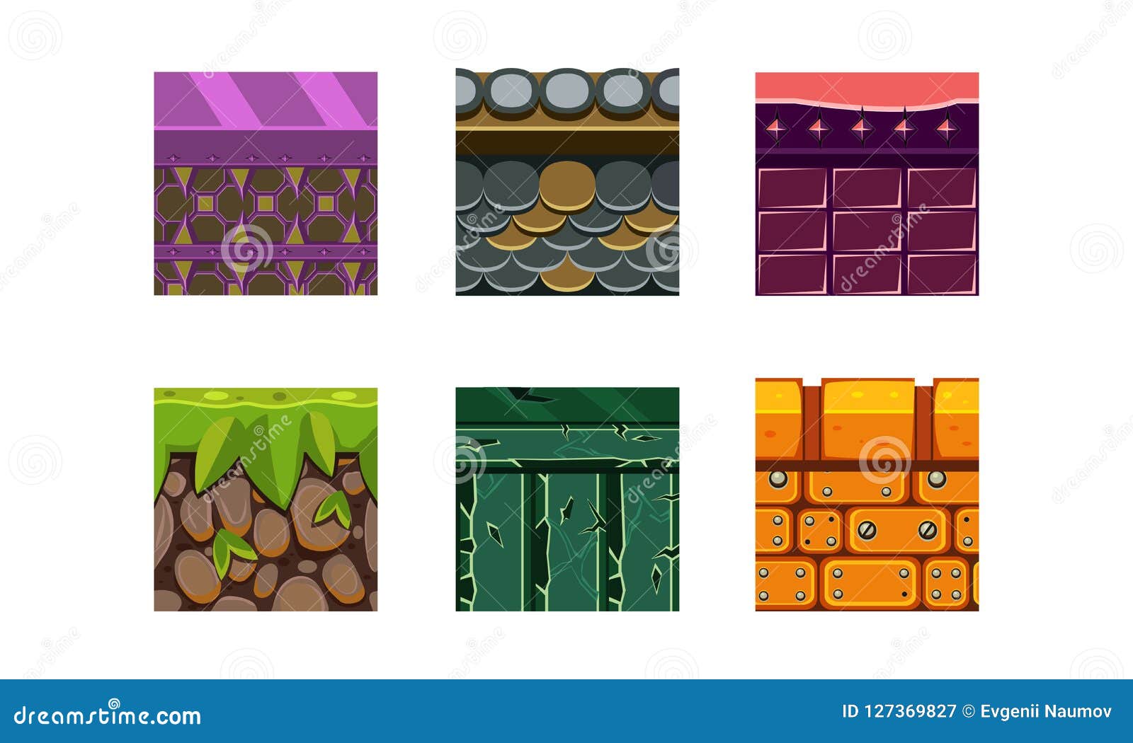 Flat Vector Set of 6 Texture Types and Materials for Platform Game. Dry ...
