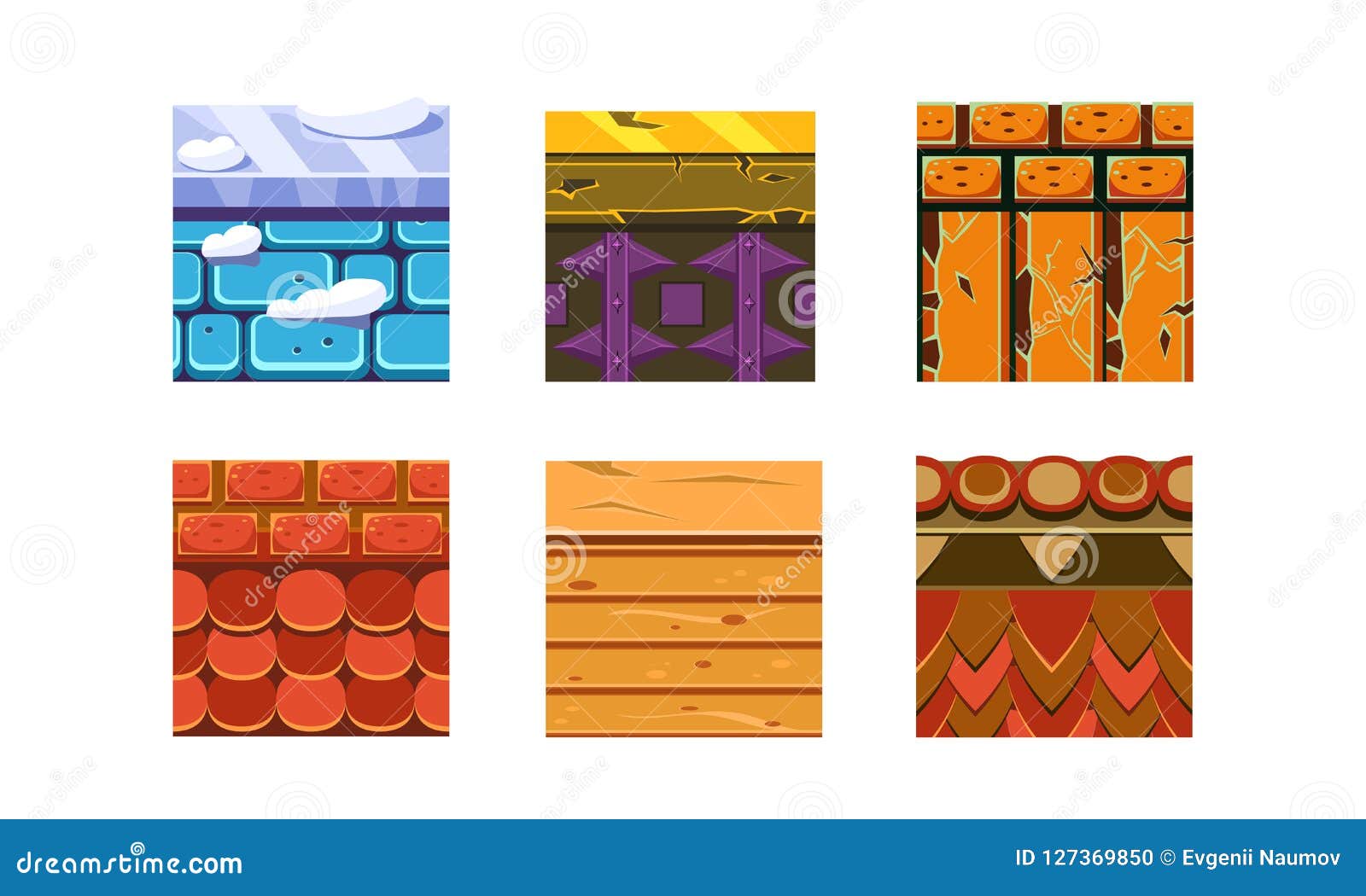 Flat Vector Set Of 6 Texture Types For Platform Games. Bricks, Stones ...