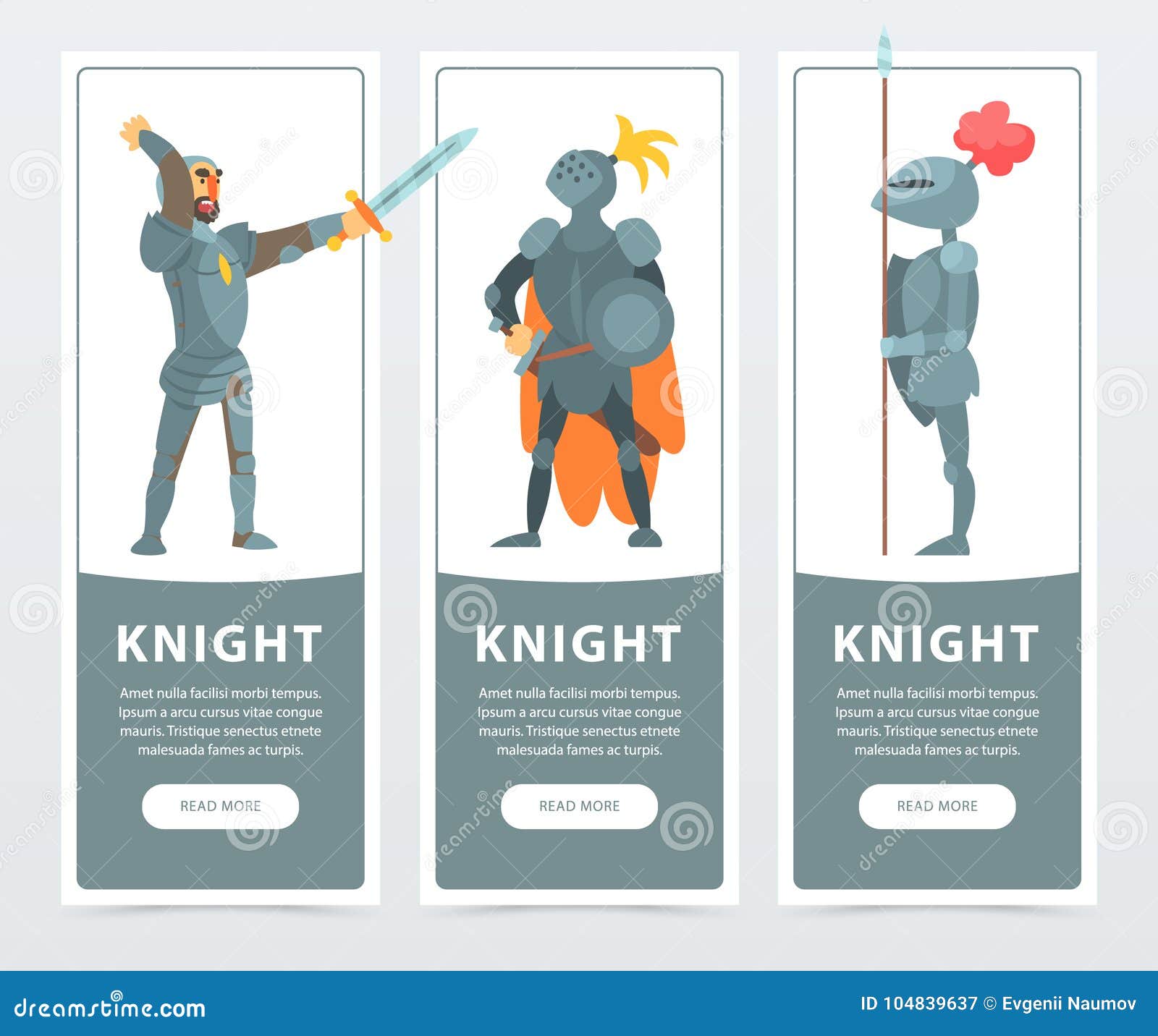 Flat Vector Set Of Vertical Banners With Medieval Knights Posing In ...