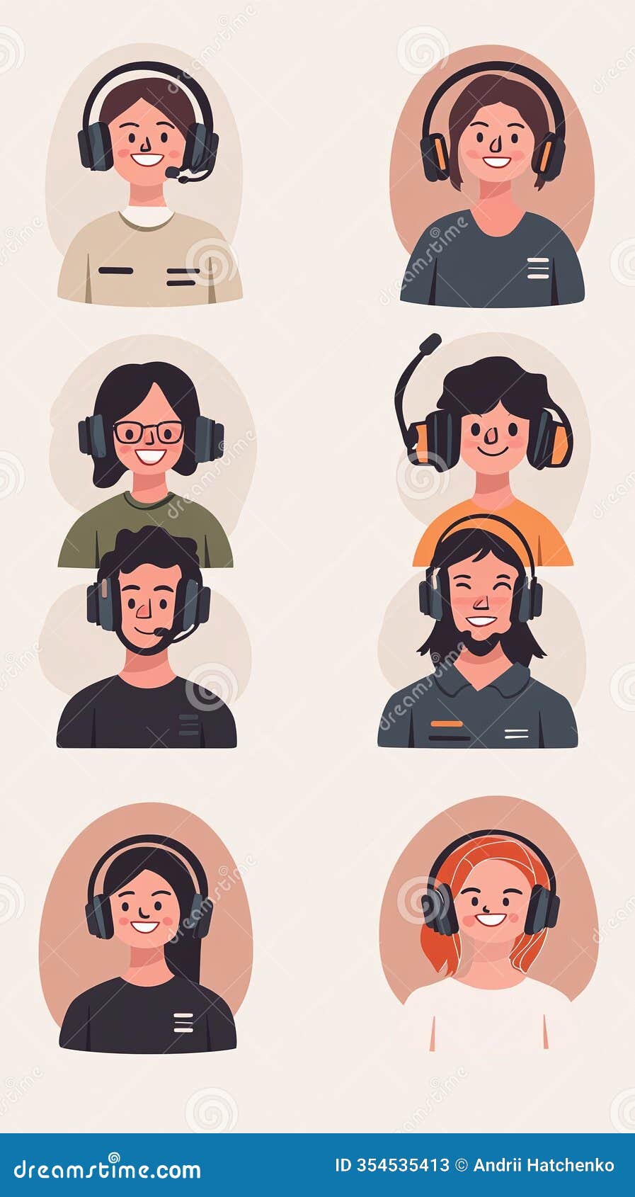 Flat Vector Smiling Avatars in Customer Support Roles Promoting ...