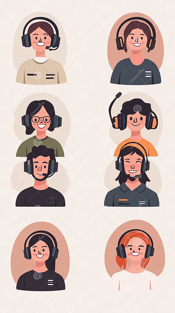 Flat Vector Smiling Avatars in Customer Support Roles Promoting ...