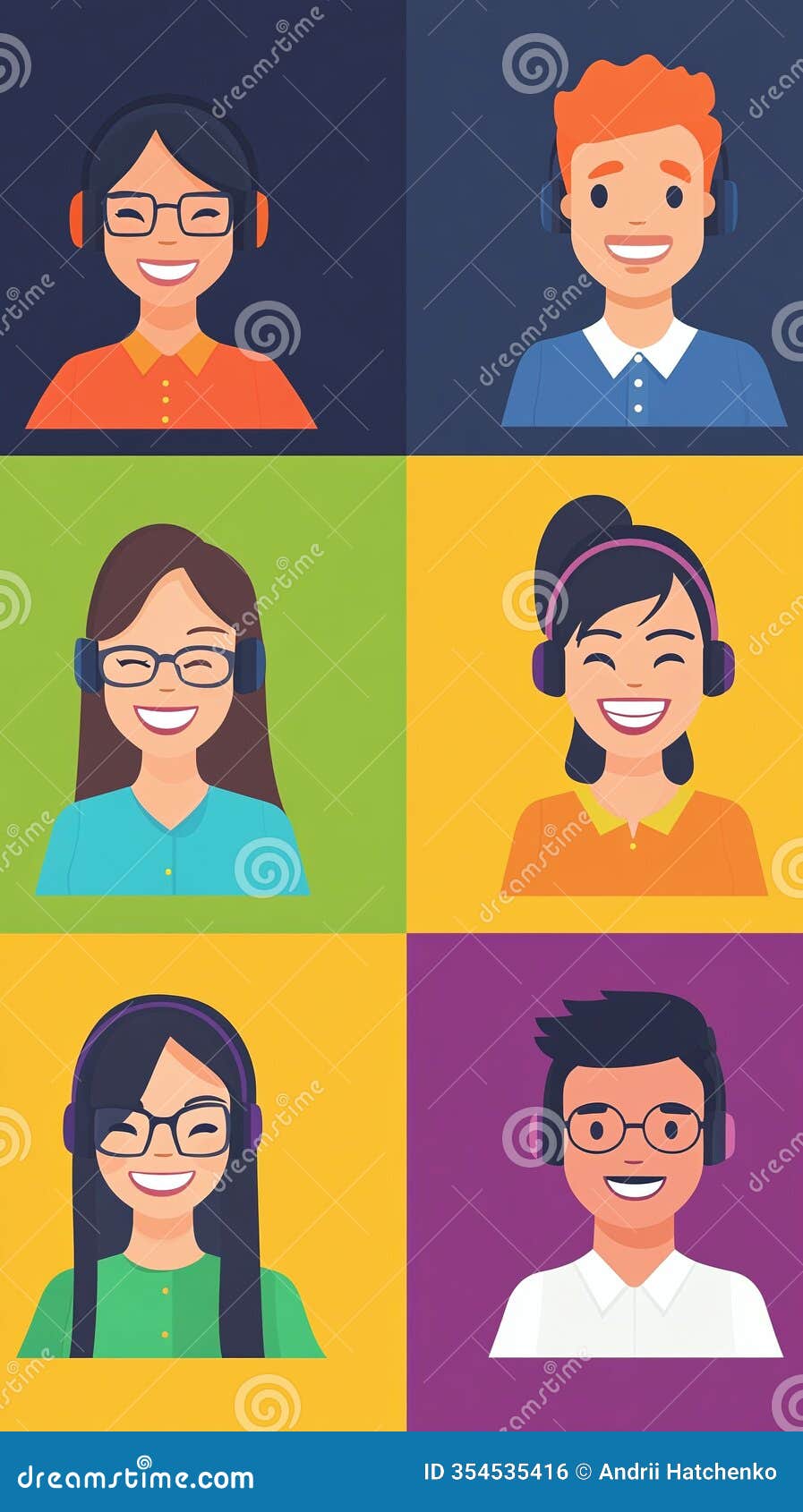 Flat Vector Smiling Avatars in Customer Support Roles Promoting ...