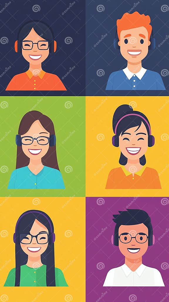 Flat Vector Smiling Avatars in Customer Support Roles Promoting ...