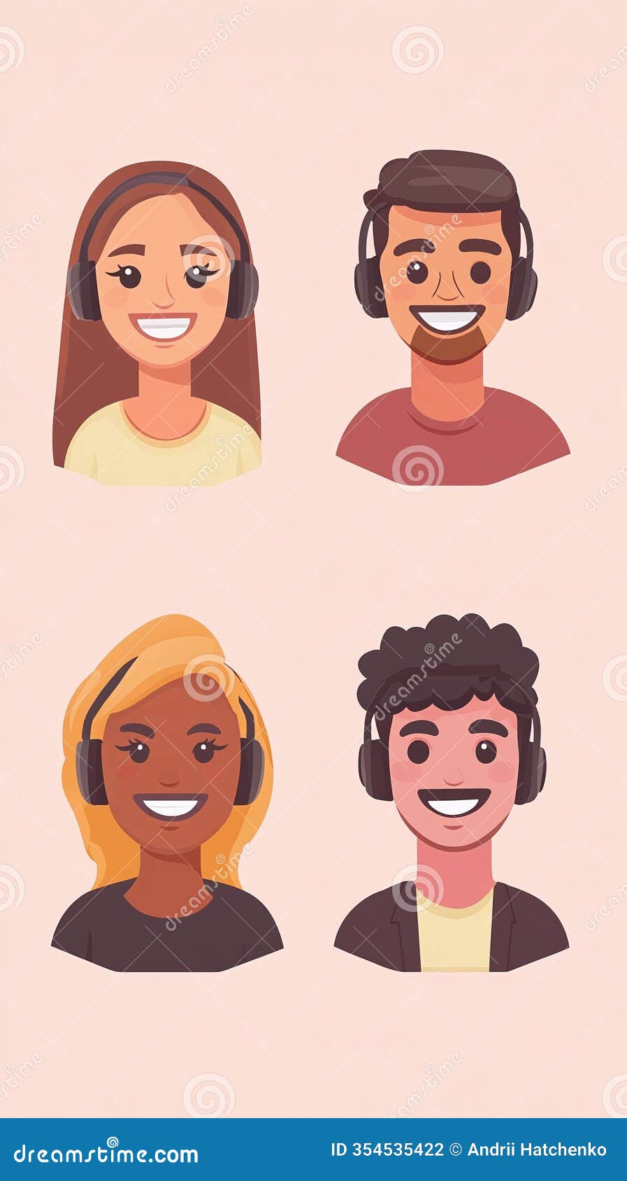 Flat Vector Smiling Avatars in Customer Support Roles Promoting ...