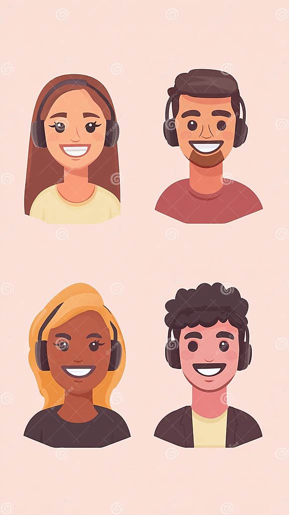 Flat Vector Smiling Avatars in Customer Support Roles Promoting ...