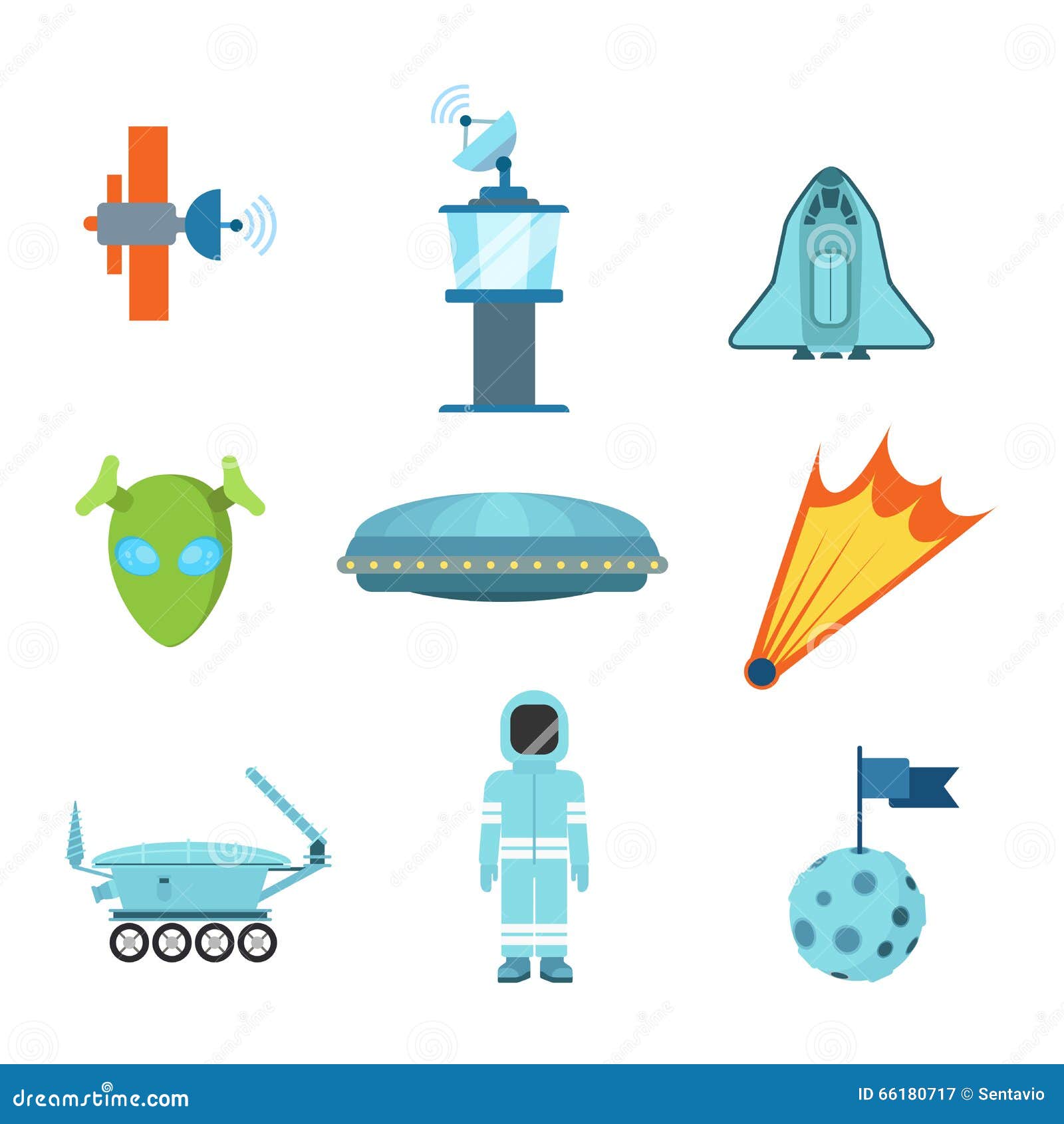 Flat Vector Space Alien Web App Icons: Satellite Spaceship UFO Stock ...