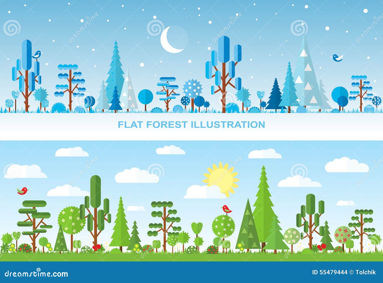 Flat Vector Tree Illustration, Forest Stock Vector - Illustration of ...