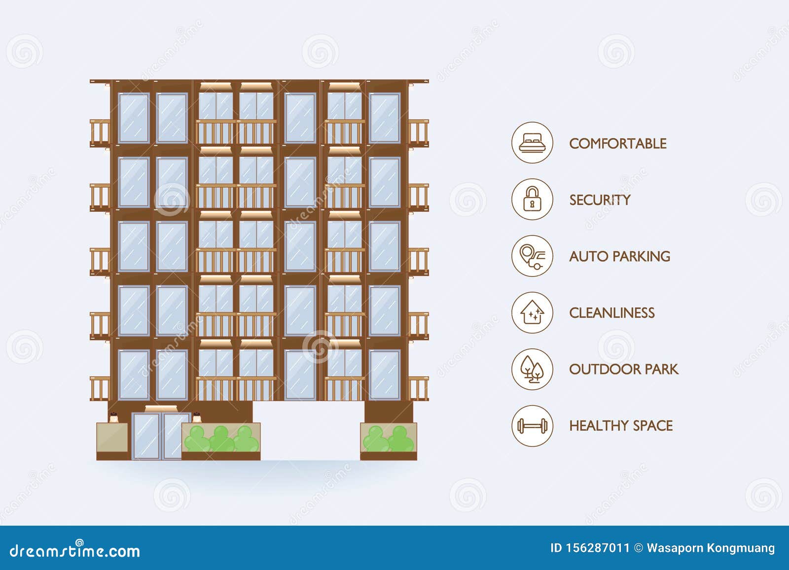 Flat Vector Urban Building. Icon Facilities for Condominium Stock ...