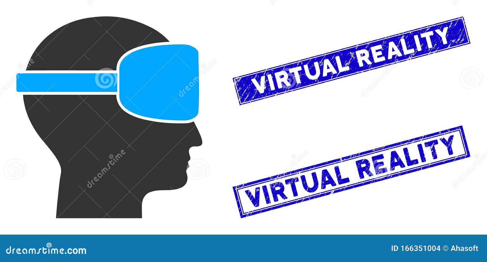 Flat Virtual Reality Icon and Scratched Rectangle Virtual Reality Stamp ...