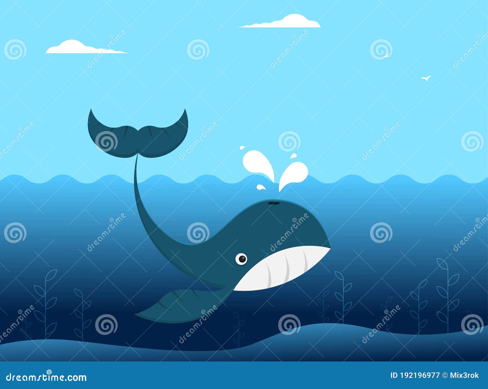 Flat Vector Whale Swimming in the Sea Stock Vector - Illustration of ...