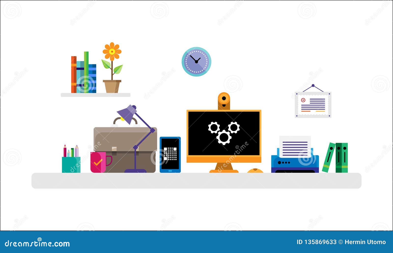Flat Vector Workspace stock vector. Illustration of productivity ...