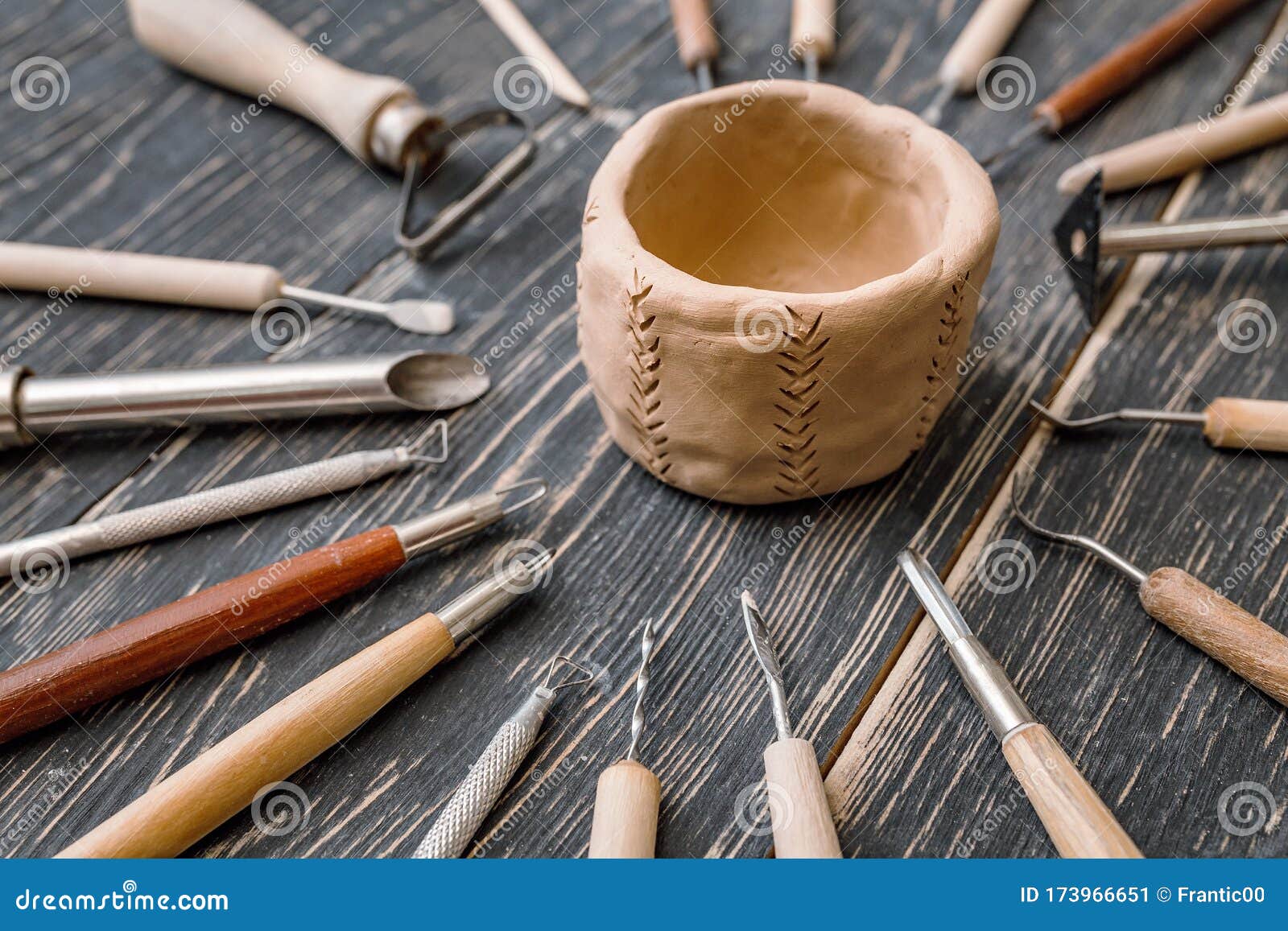 Flat View of Pottery Art Tools, Manual Craft Work Concept Stock Image ...