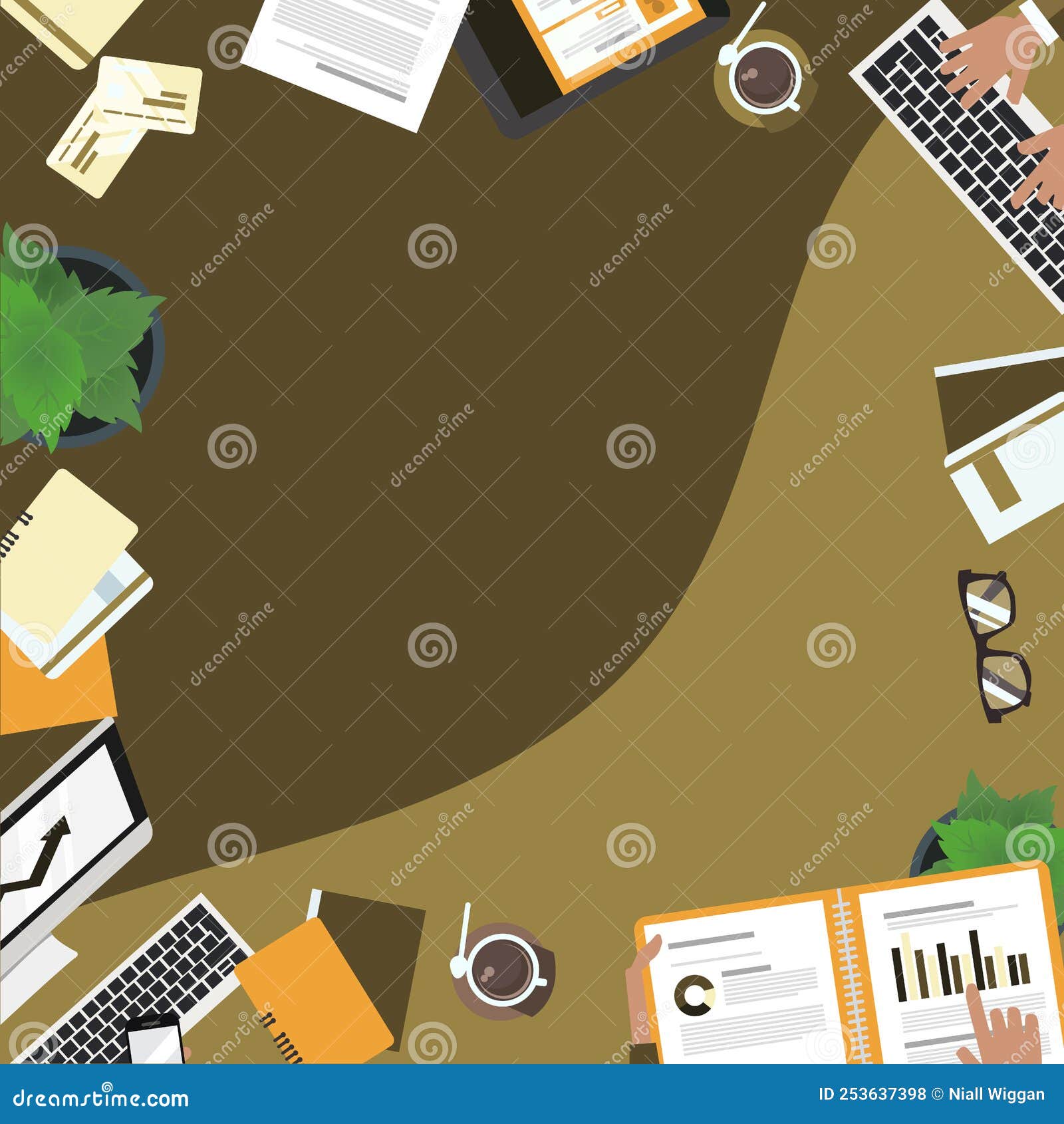 Flat View Work Table with Colagues Preparing Reports and Plans ...