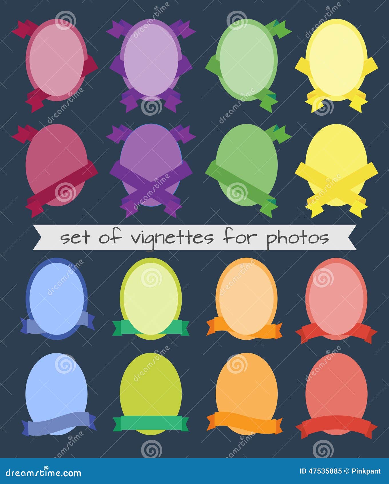 Flat Vintage Round Vignette, Frame with Ribbons for Photographs Stock ...