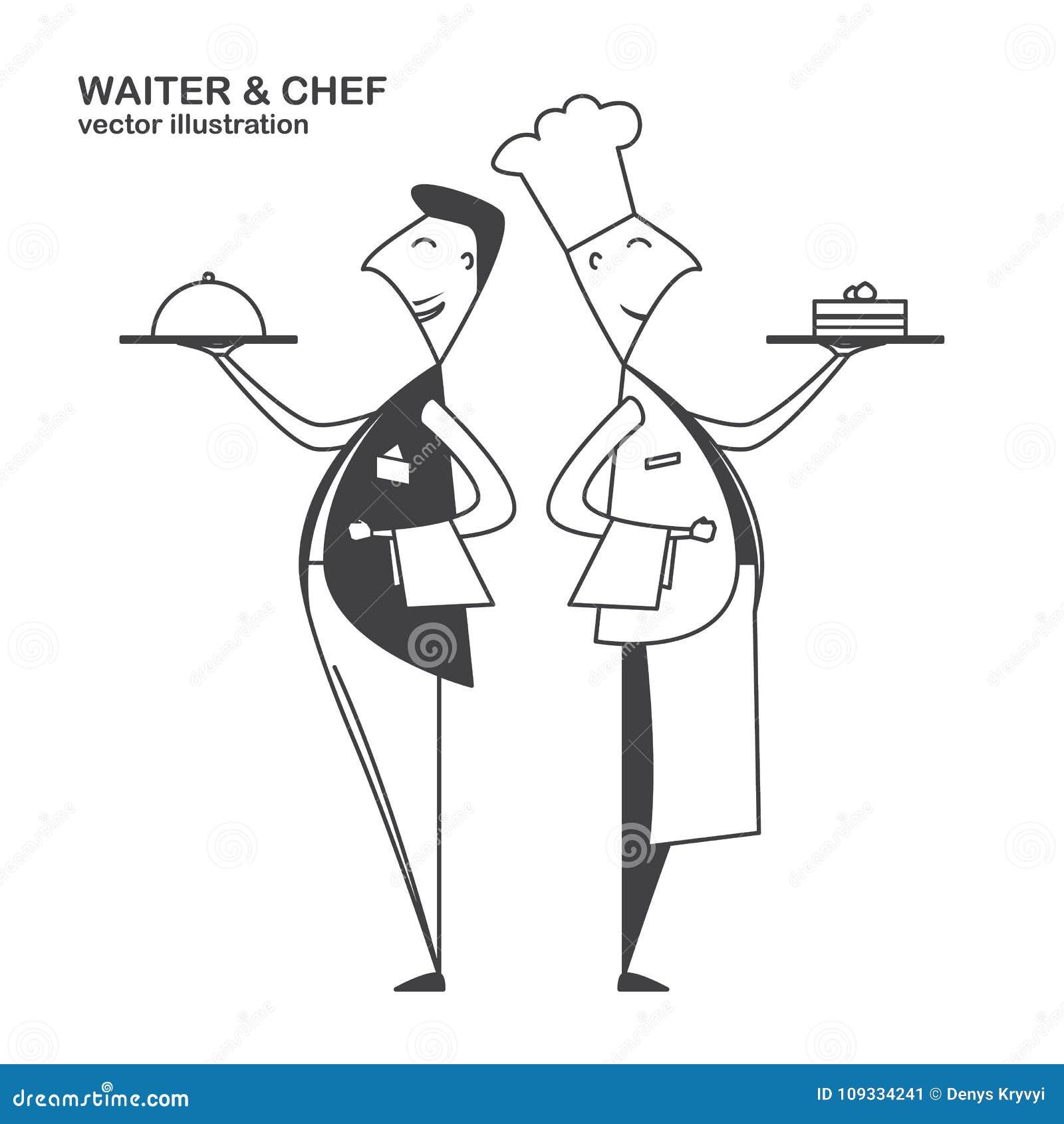 Flat Waiter and Chef Isolated on White Background. Line Design Stock ...
