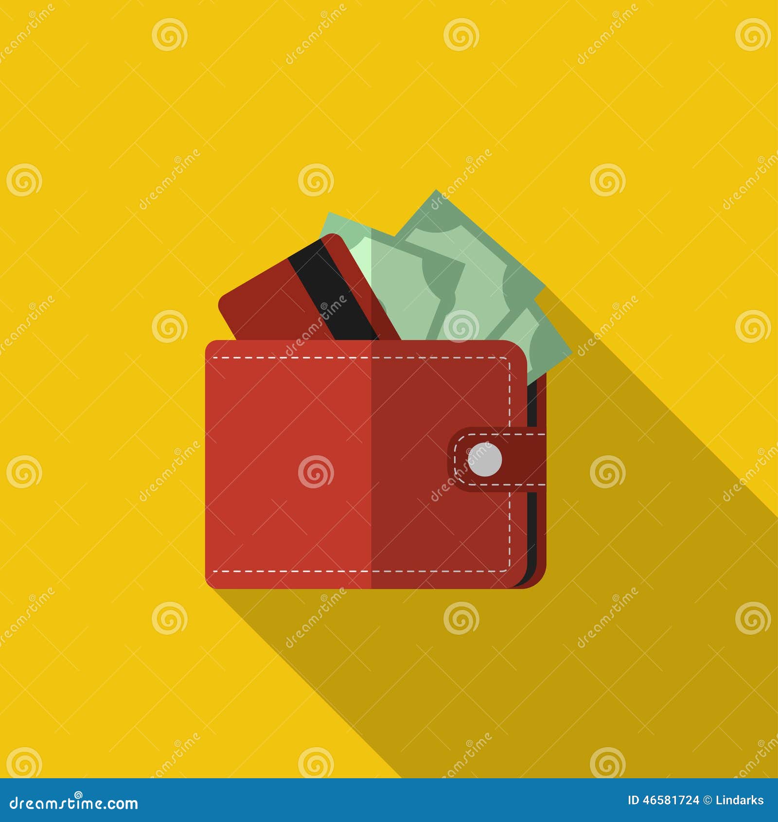 Flat Wallet with Card and Cash with Long Shadow Stock Vector ...