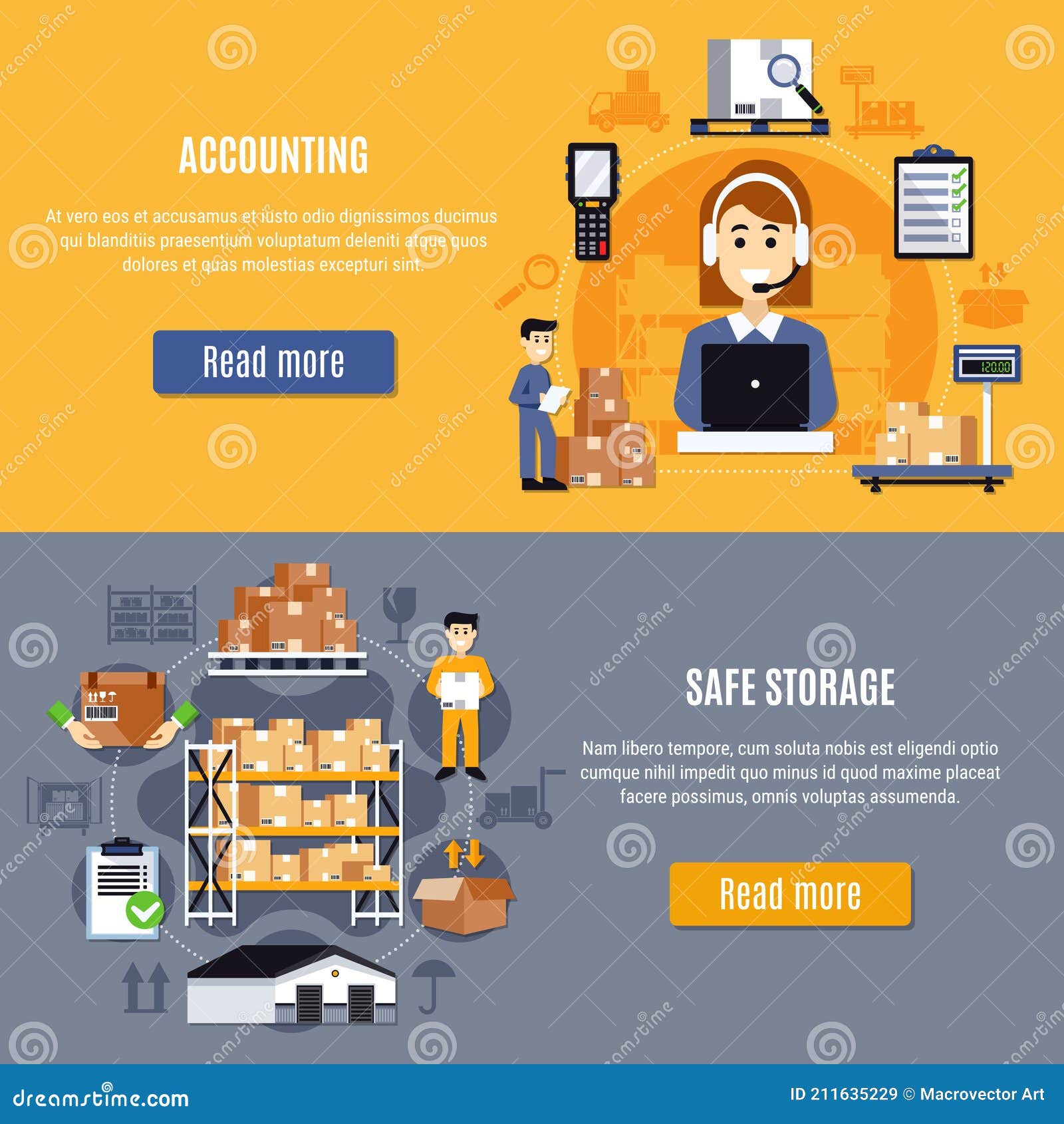 Flat Warehouse Banner Set stock vector. Illustration of logistic ...