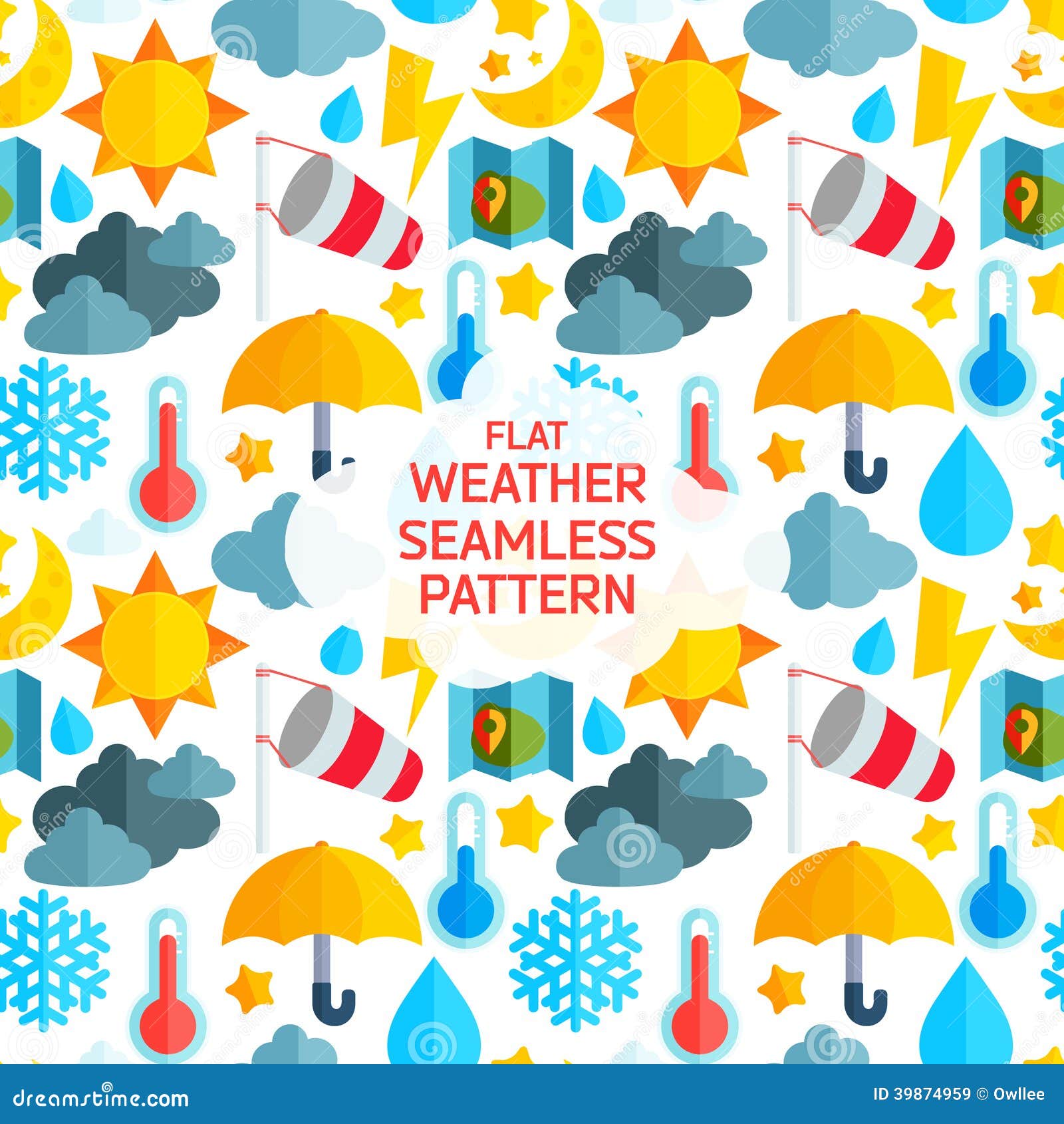 Flat Weather Colorful Seamless Pattern. Stock Vector - Illustration of ...