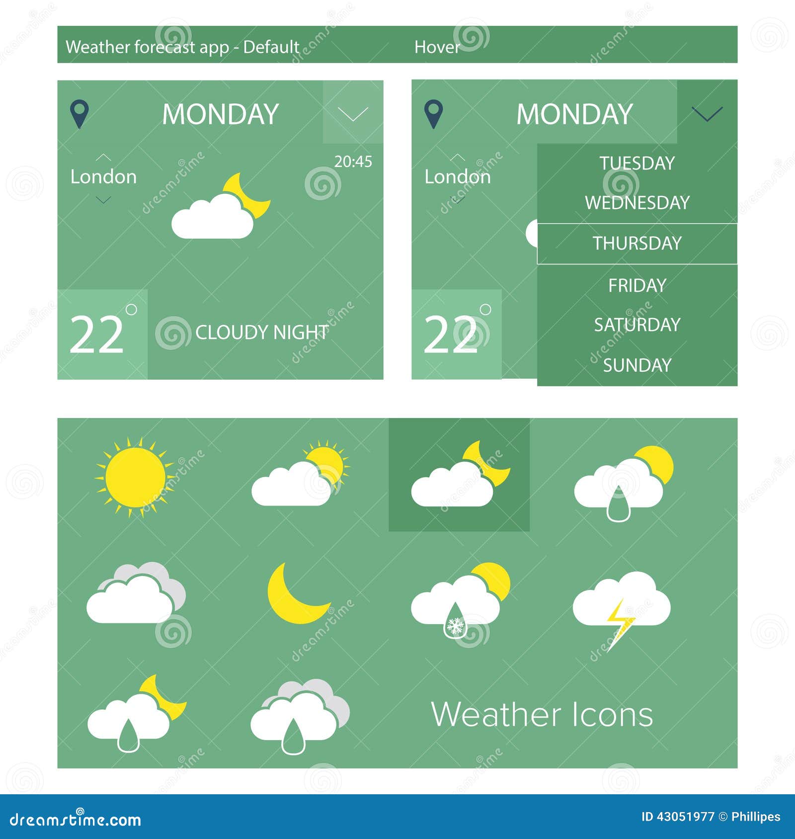 Flat weather forecast app stock illustration. Illustration of concept ...