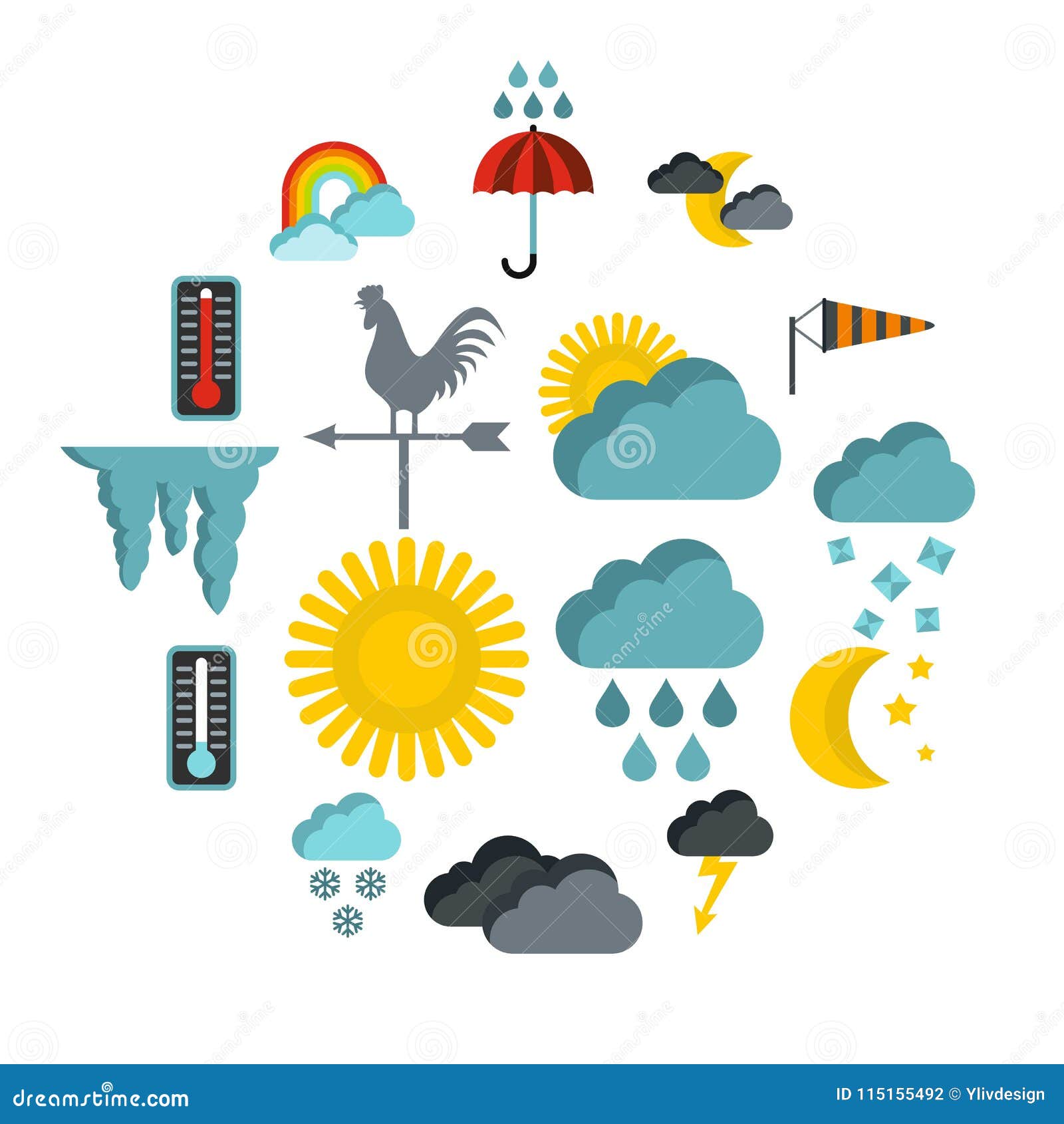 Weather Icons Set, Flat Style Stock Vector - Illustration of solar ...