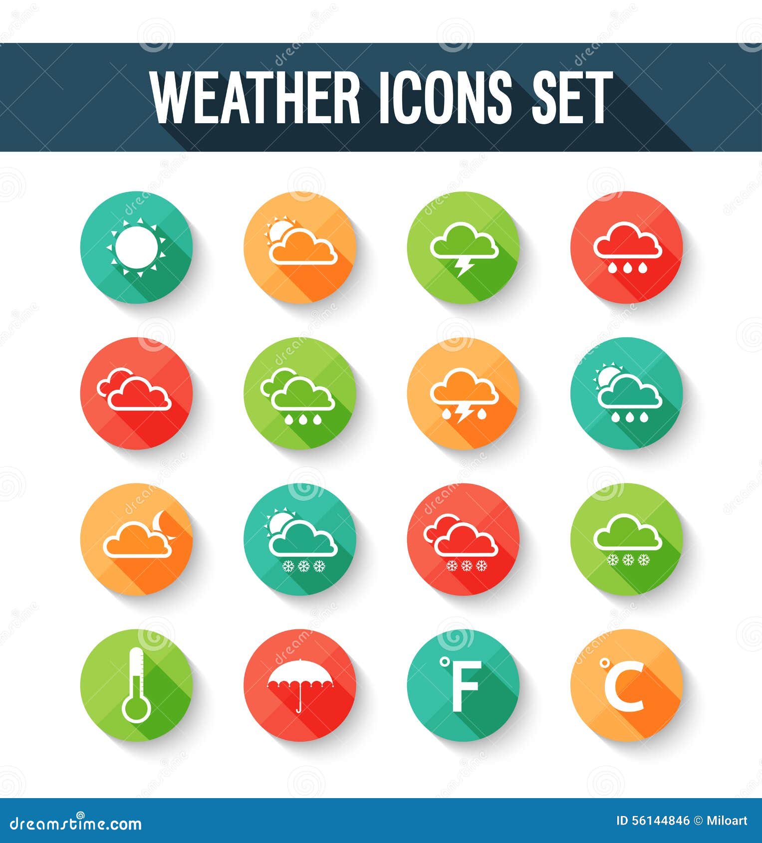 Flat weather icons set. stock vector. Illustration of design - 56144846
