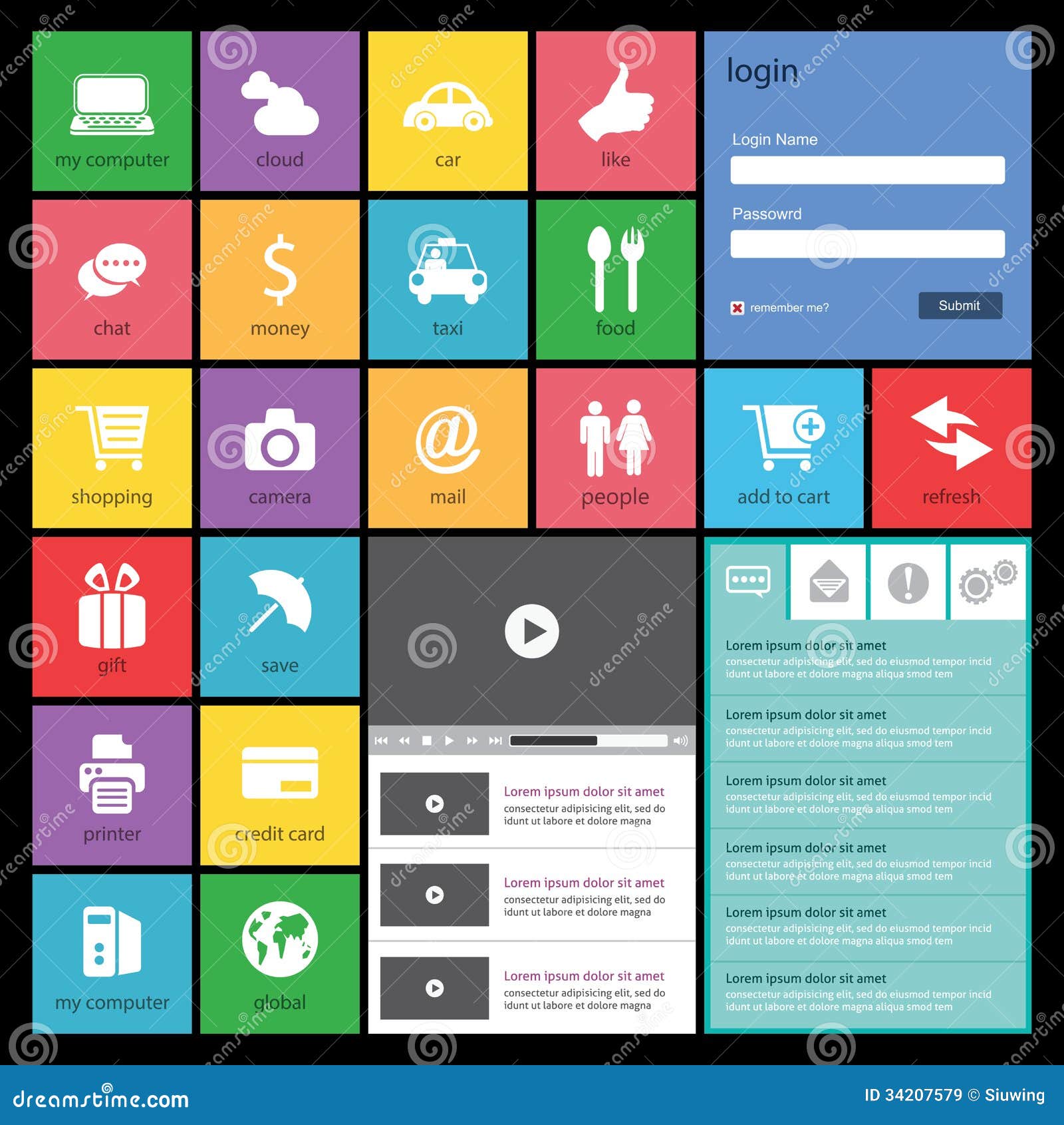 Flat Web Design, Elements, Buttons, Icons. Templat Stock Vector ...