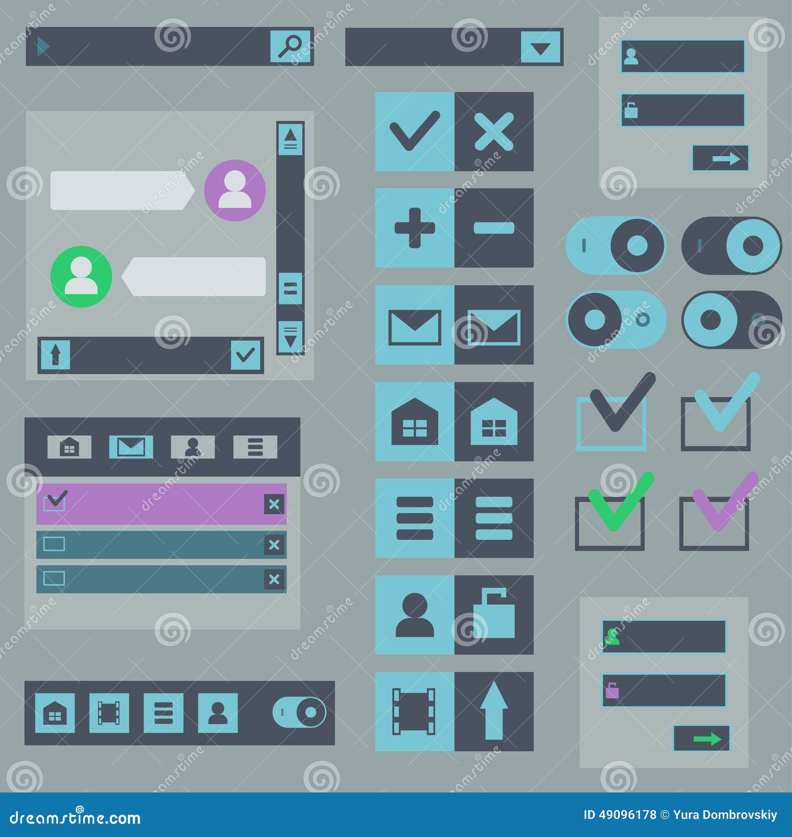 Flat Web Design Elements, Buttons, Icons Stock Vector - Illustration of ...