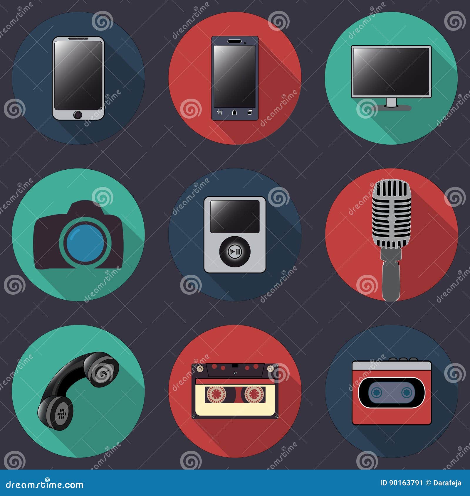 Flat Web Icons of Technics Collection with Long Shadows Stock ...