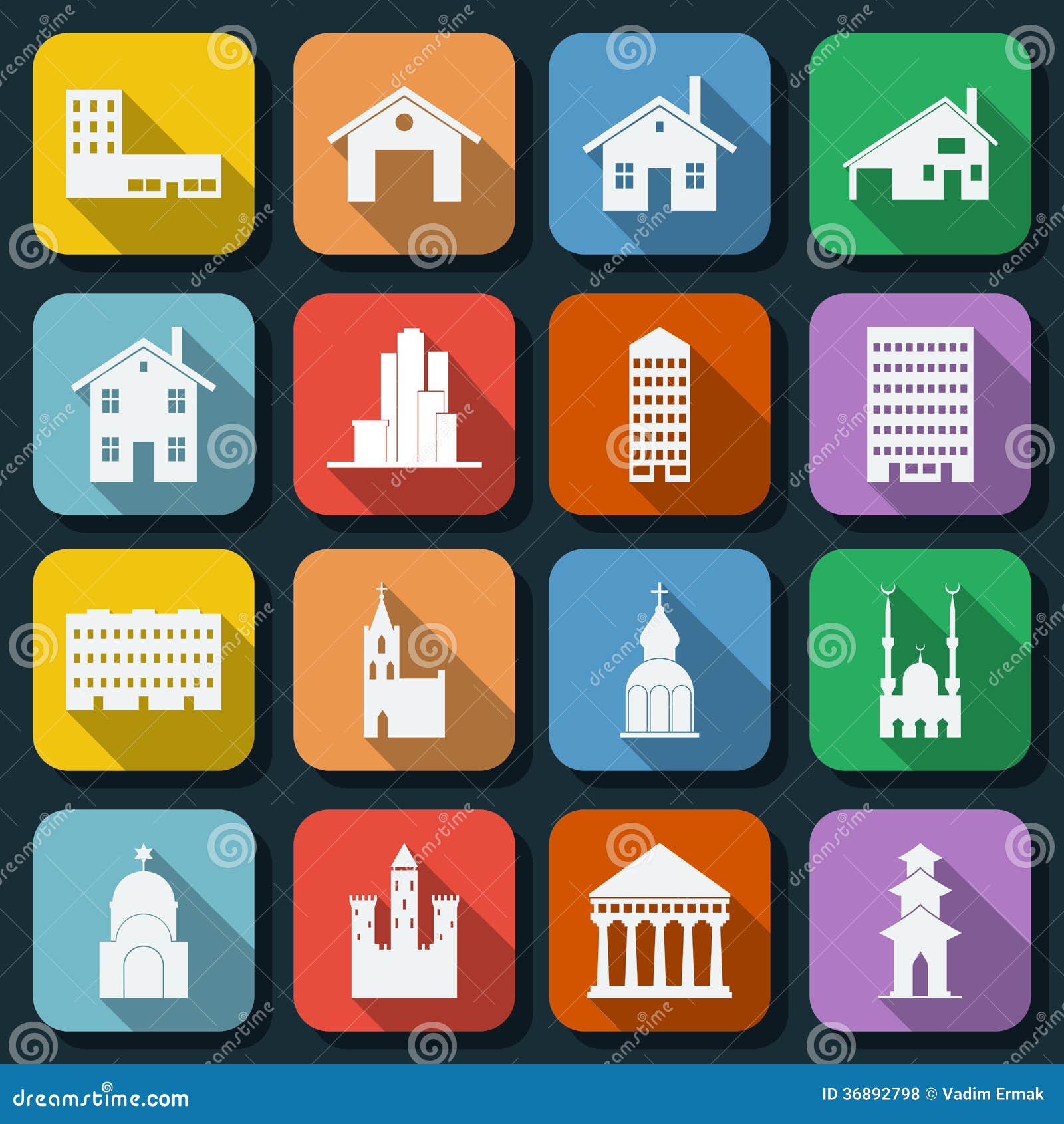 Buildings Web Icons Vector Set Stock Vector - Illustration of gate ...