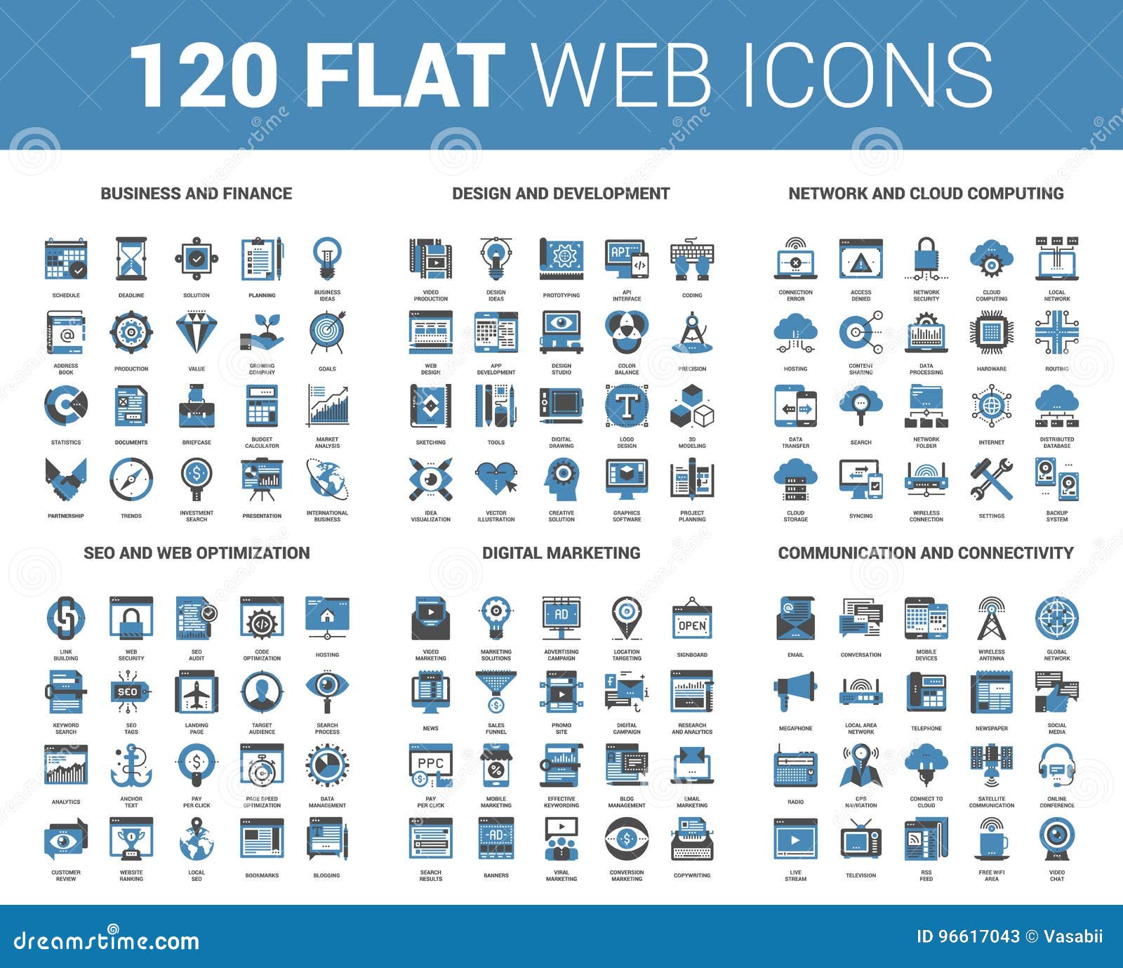 Flat Web Icons stock vector. Illustration of line, media - 96617043