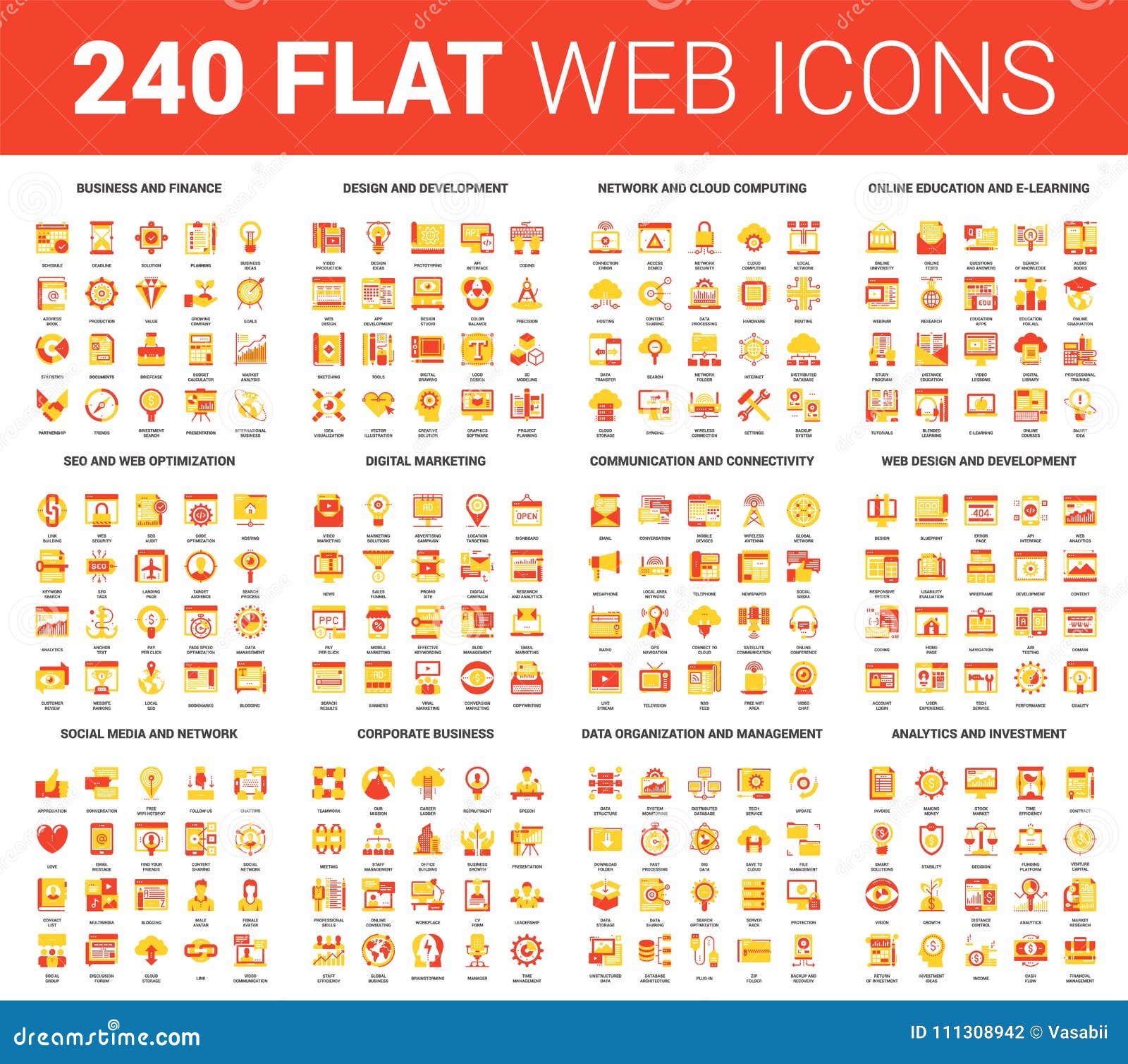 Flat Web Icons stock vector. Illustration of computer - 111308942