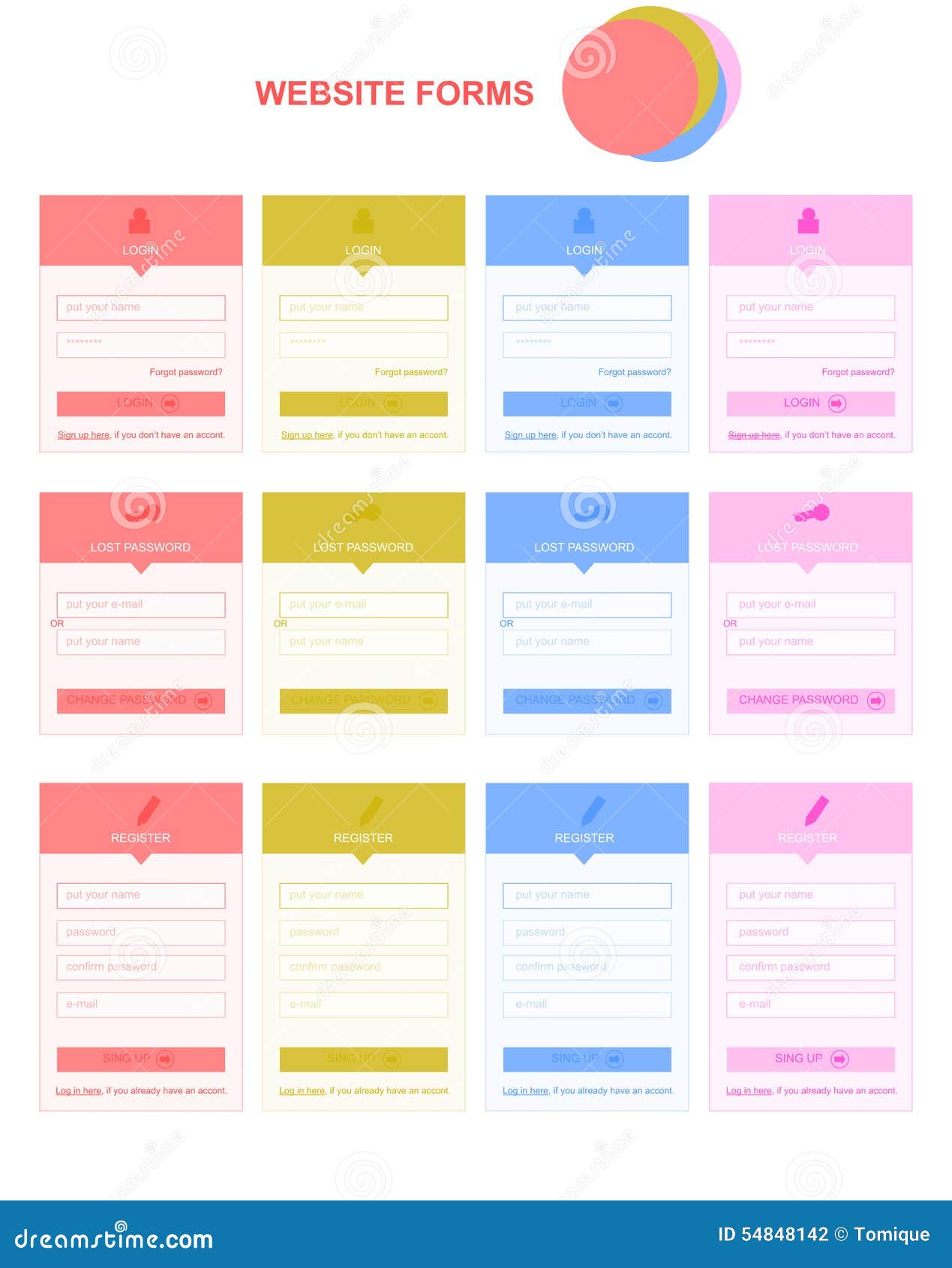 Flat Web Site Forms with Text Stock Illustration - Illustration of ...