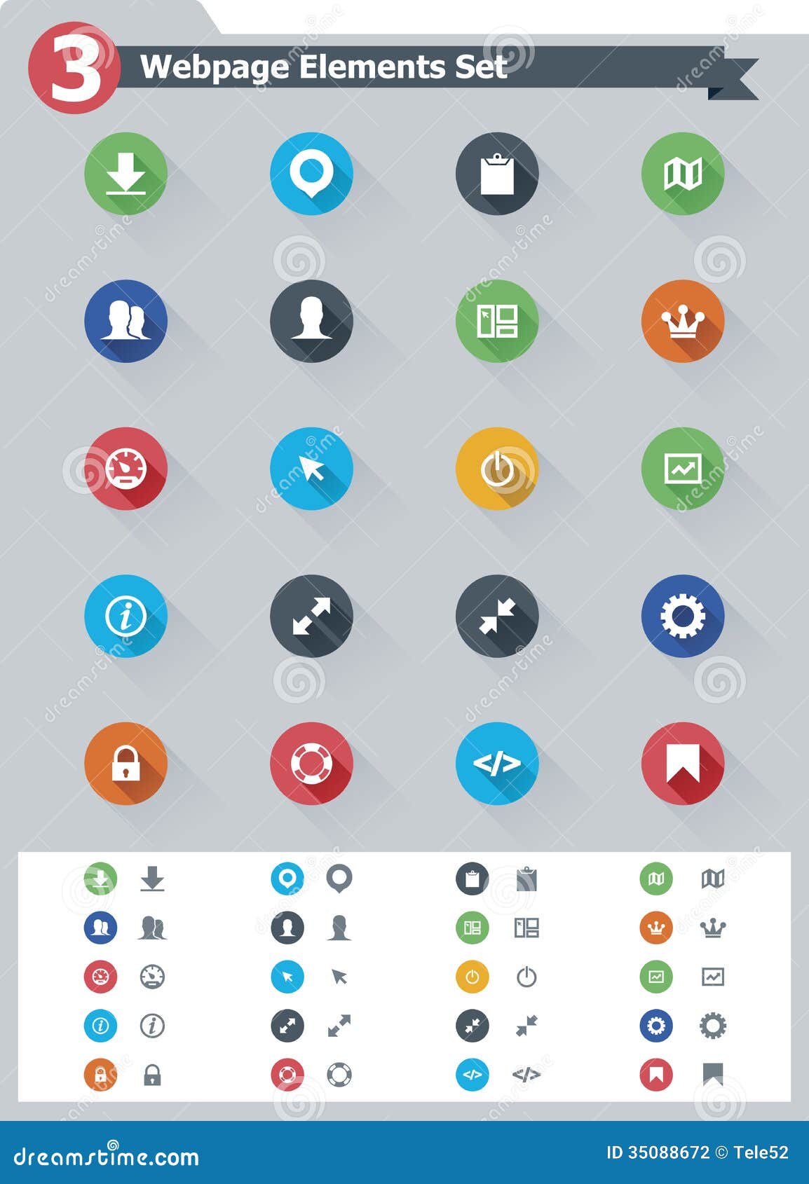 Flat Webpage Elements Icon Set Stock Vector - Illustration of friends ...