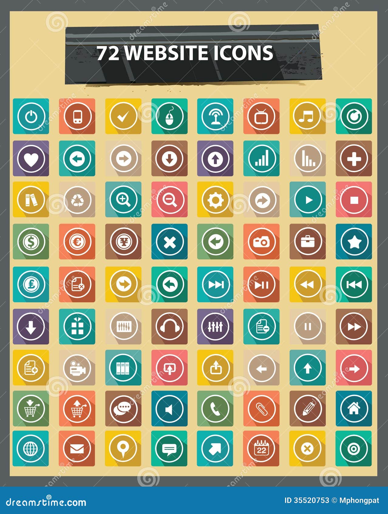 72 Flat Website Icons,Colorful Version Stock Vector - Illustration of ...