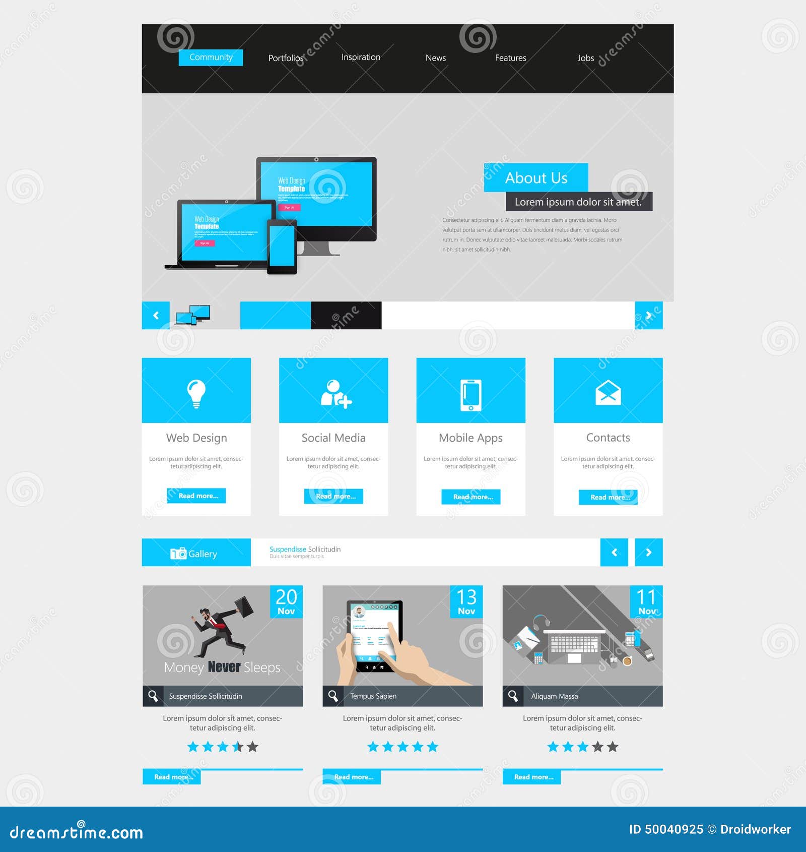 Flat Website Interface Template Design. Vector Stock Vector ...