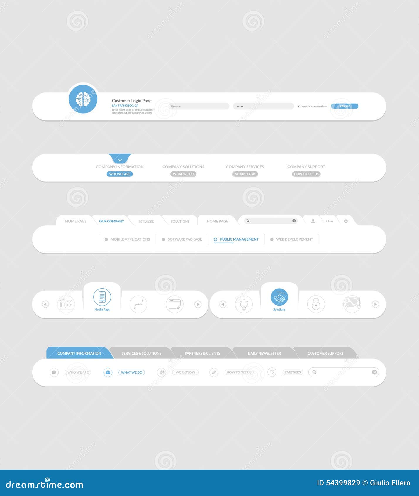 Flat Website Navigation Elements with Banners and Concept Icons Stock ...
