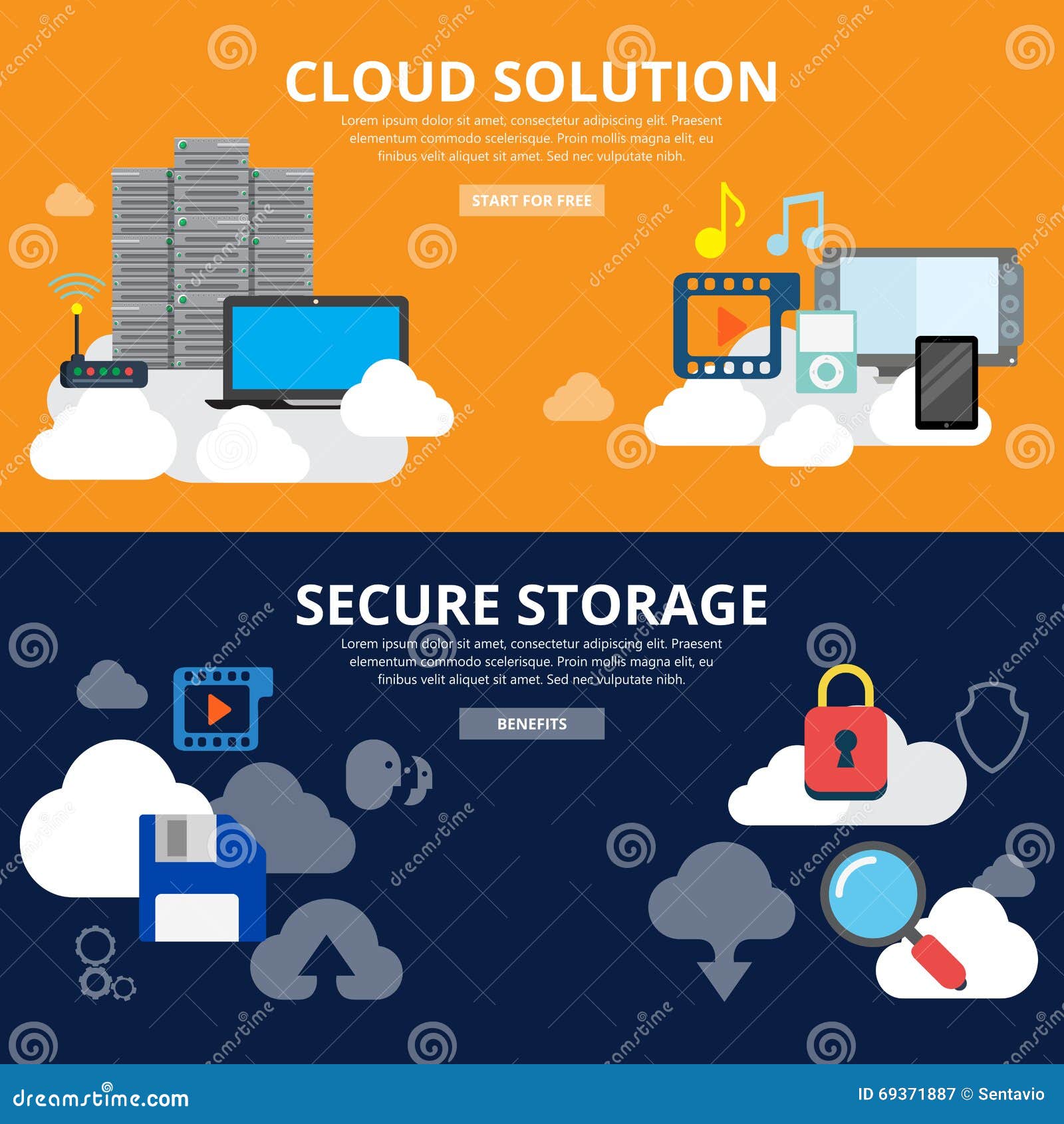 Flat Website Slider Banner Cloud Technology Solution Secure Stock ...