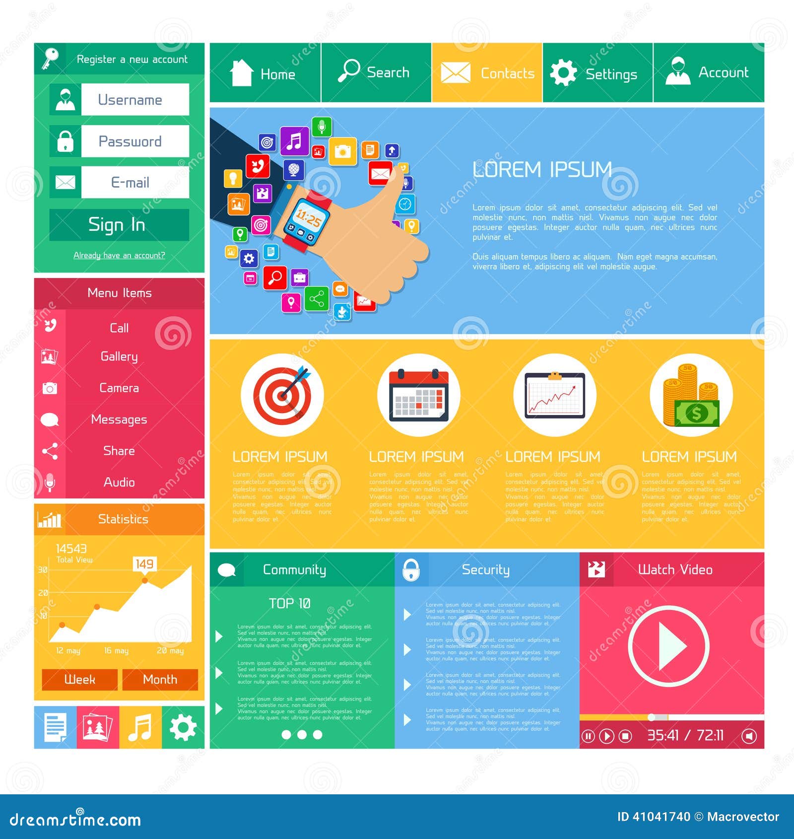 Flat website template stock vector. Illustration of form - 41041740