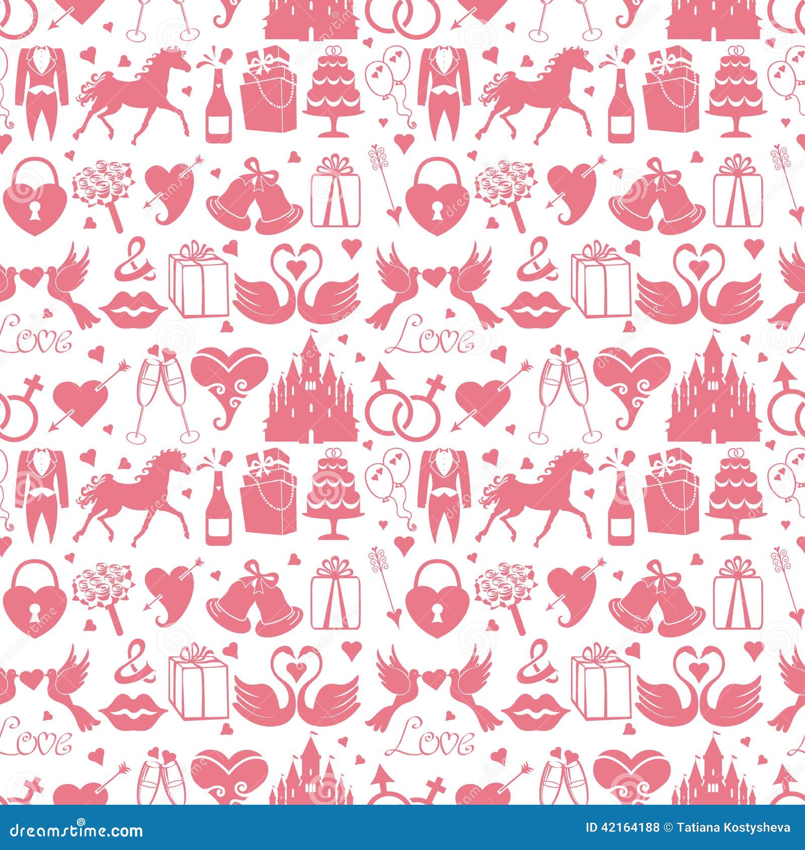 Flat Wedding Design Elements in Seamless Pattern Stock Vector ...