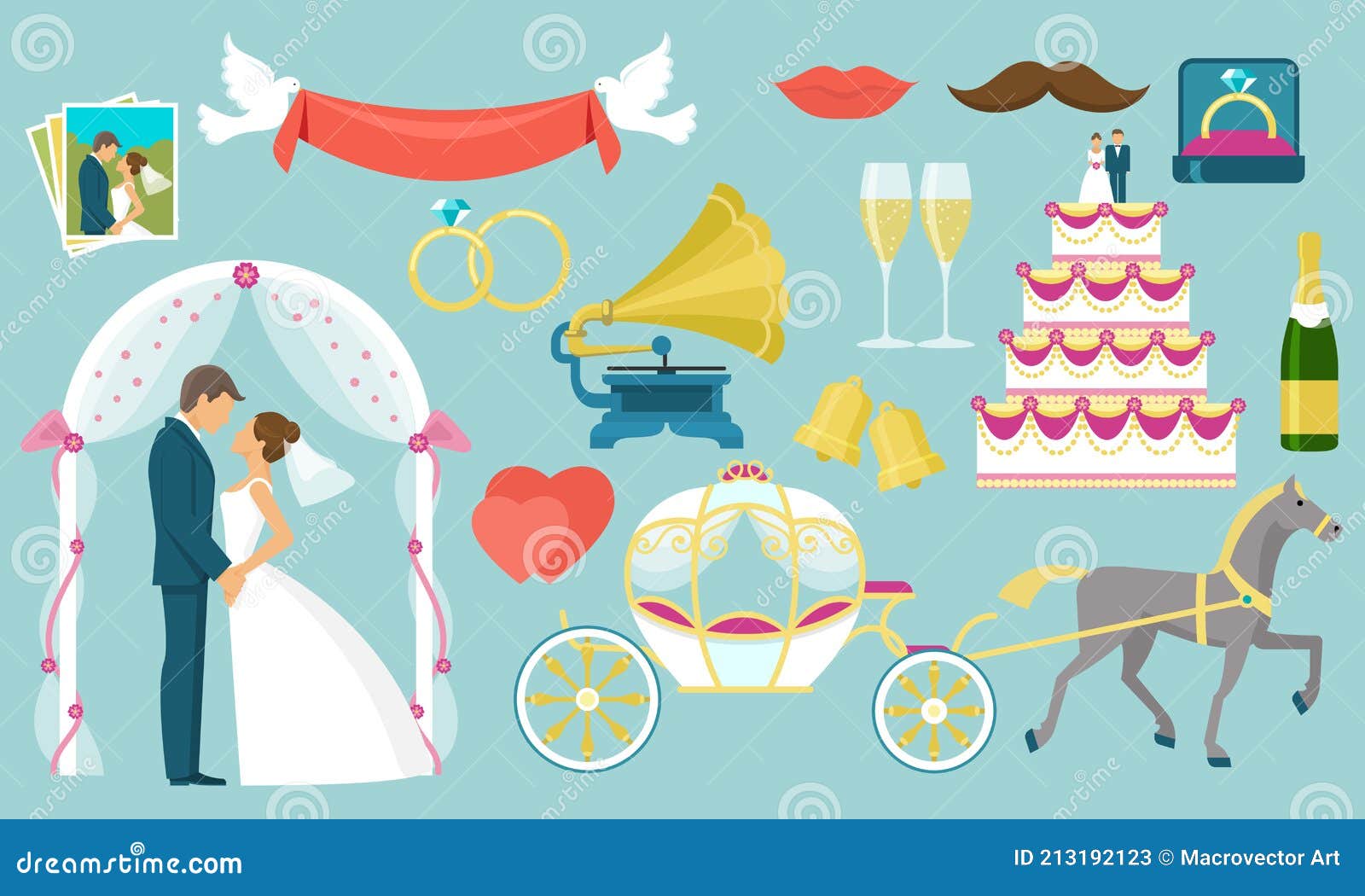 Flat Wedding Icon Set stock vector. Illustration of emblem - 213192123