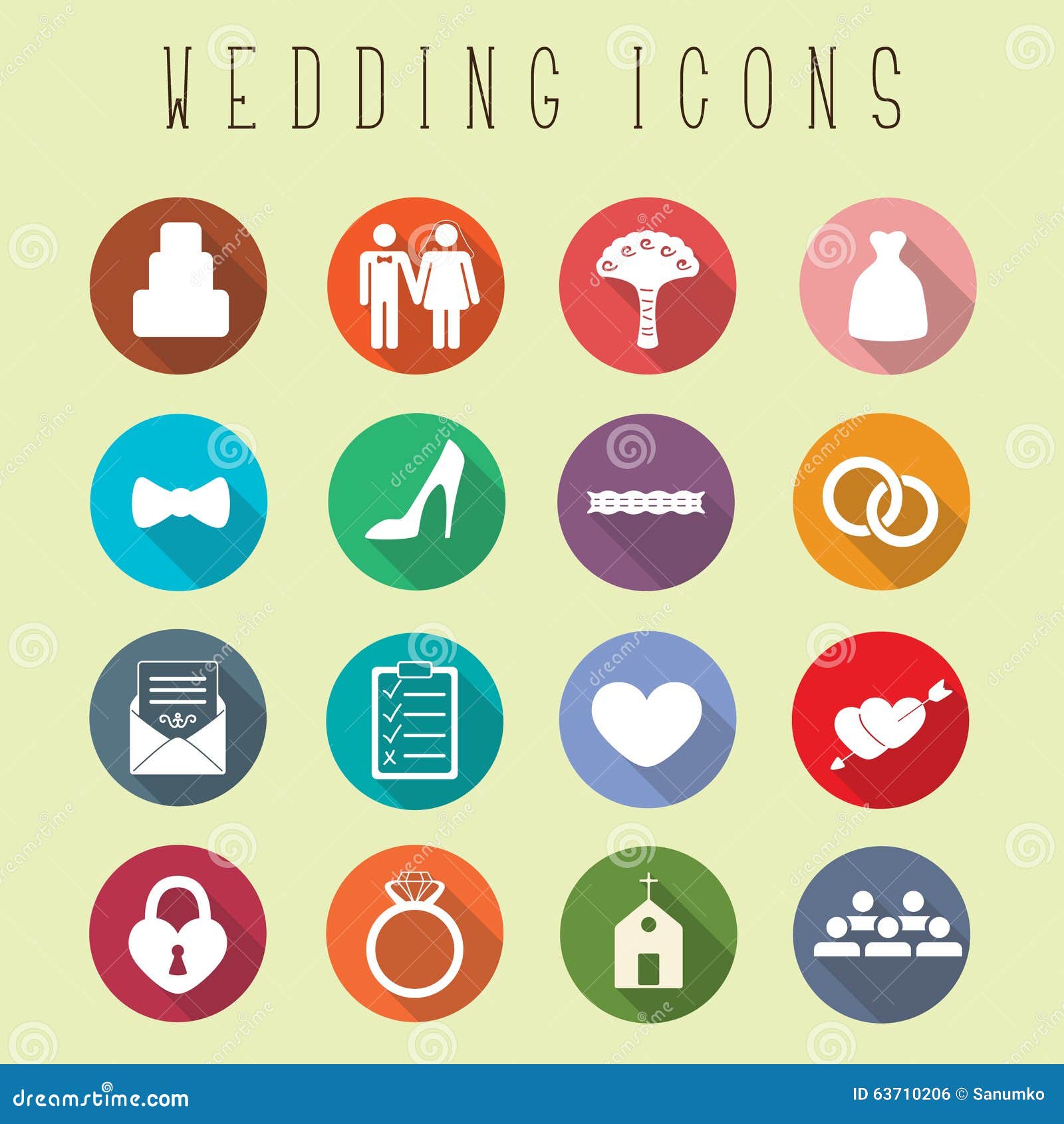 Flat wedding icons set stock vector. Illustration of icon - 63710206