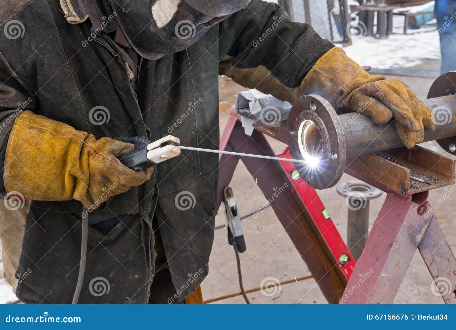 Flat Welding Flange To the Pipe Steel Stock Photo - Image of flange ...