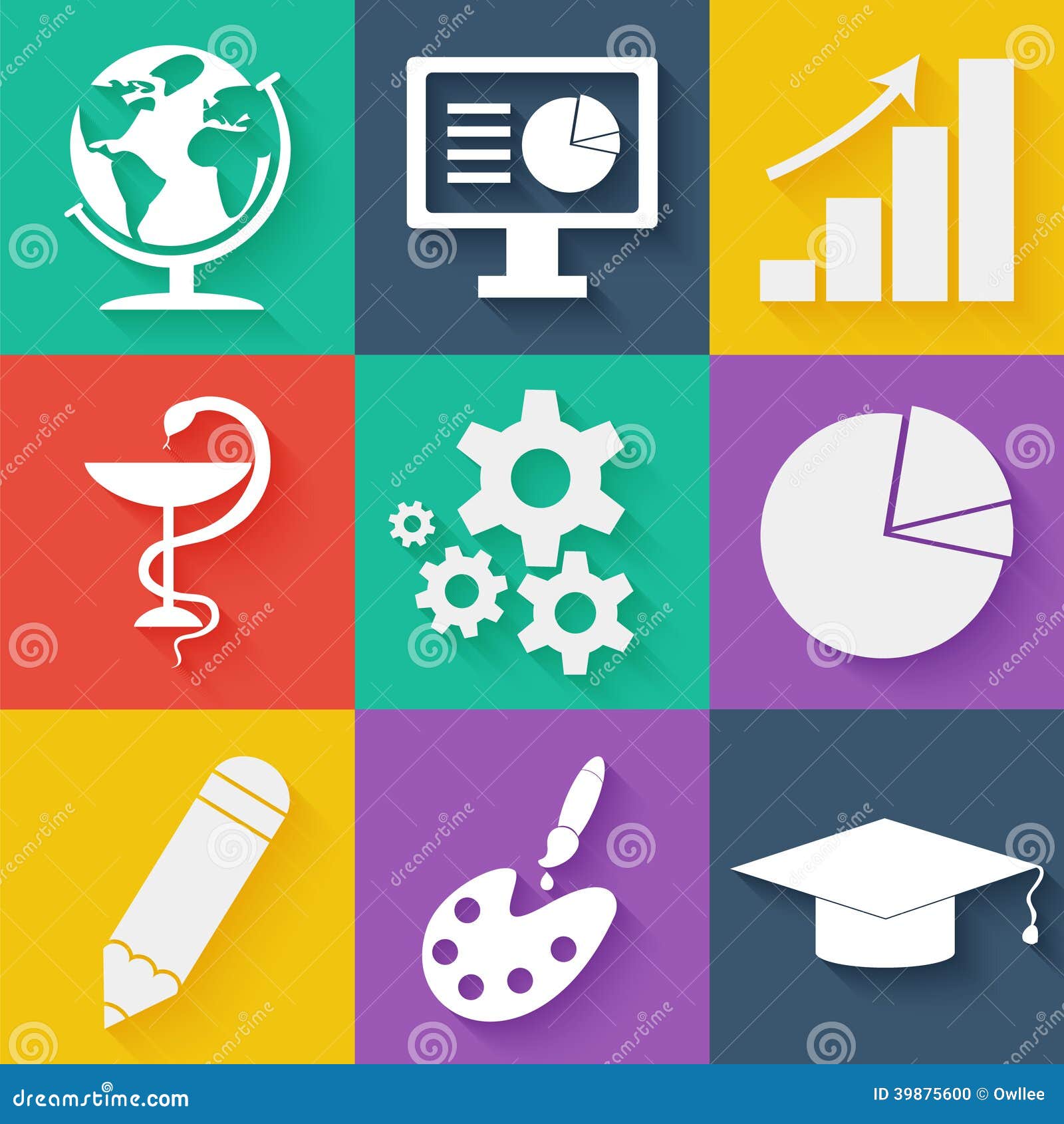 Flat White Business and Education Icons Set Stock Vector - Illustration ...