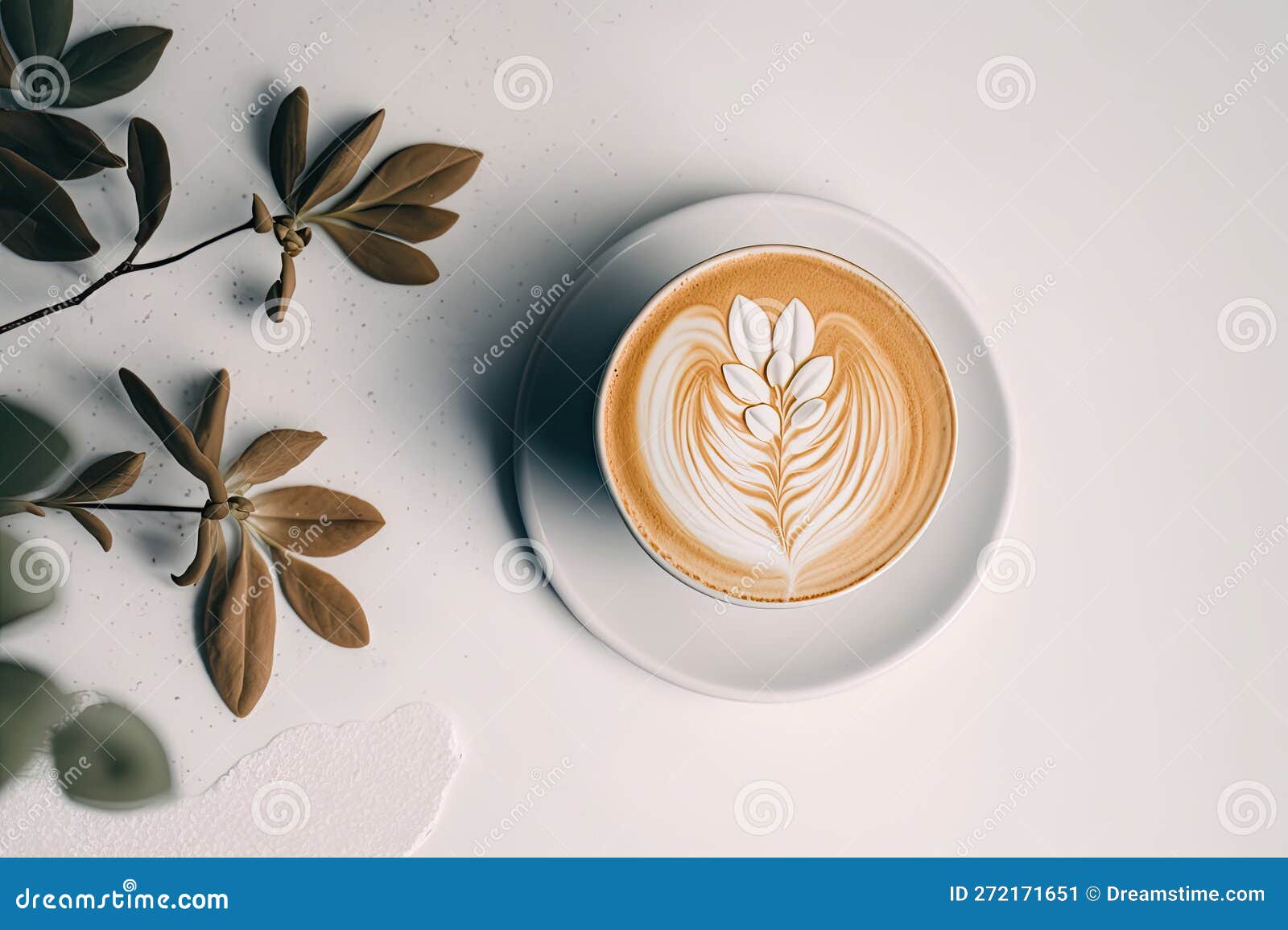 Flat White Coffee Flower Latte Art on White Table. Illustration AI ...