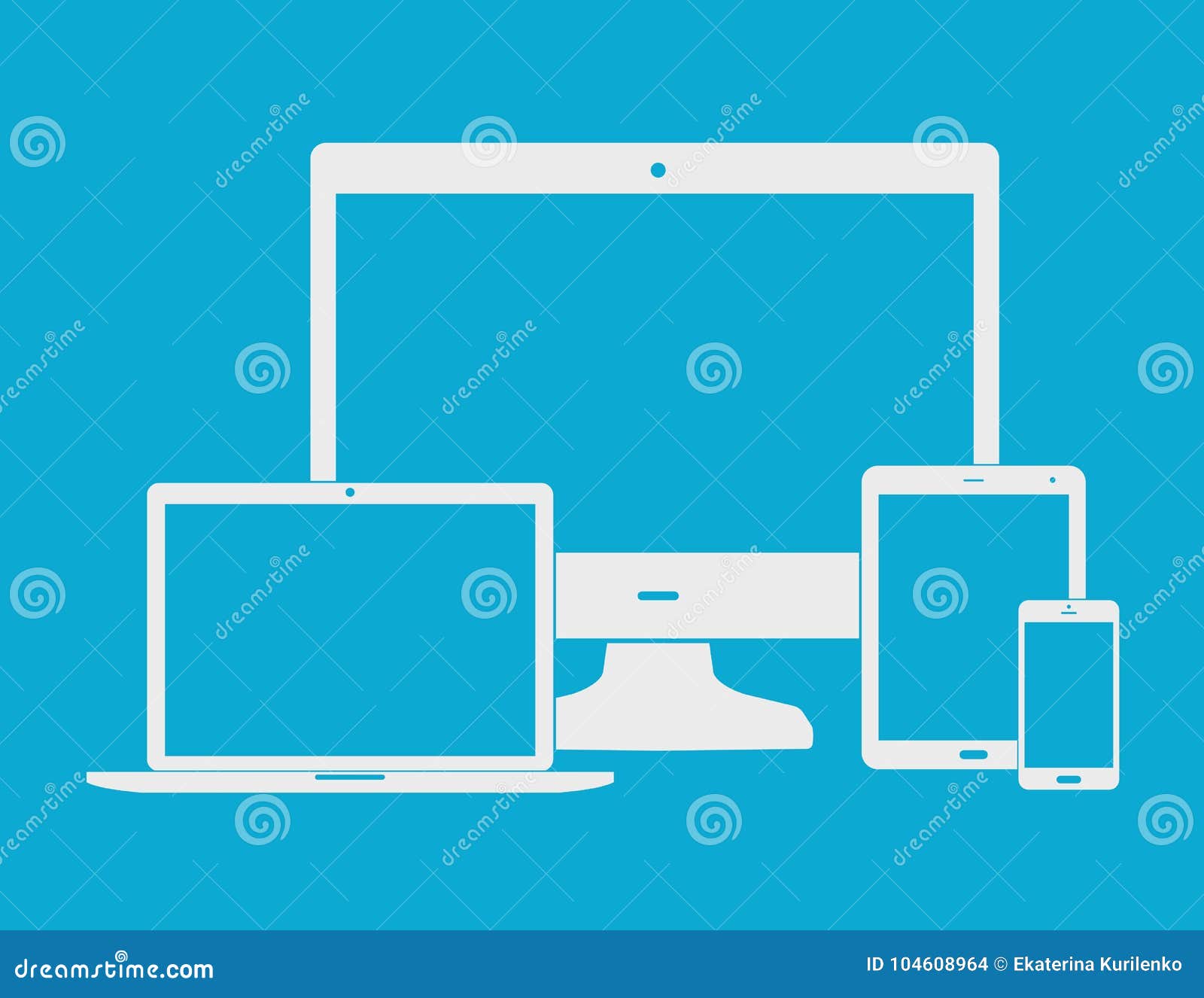 Flat White Electronic Devices on Blue Background Stock Vector ...