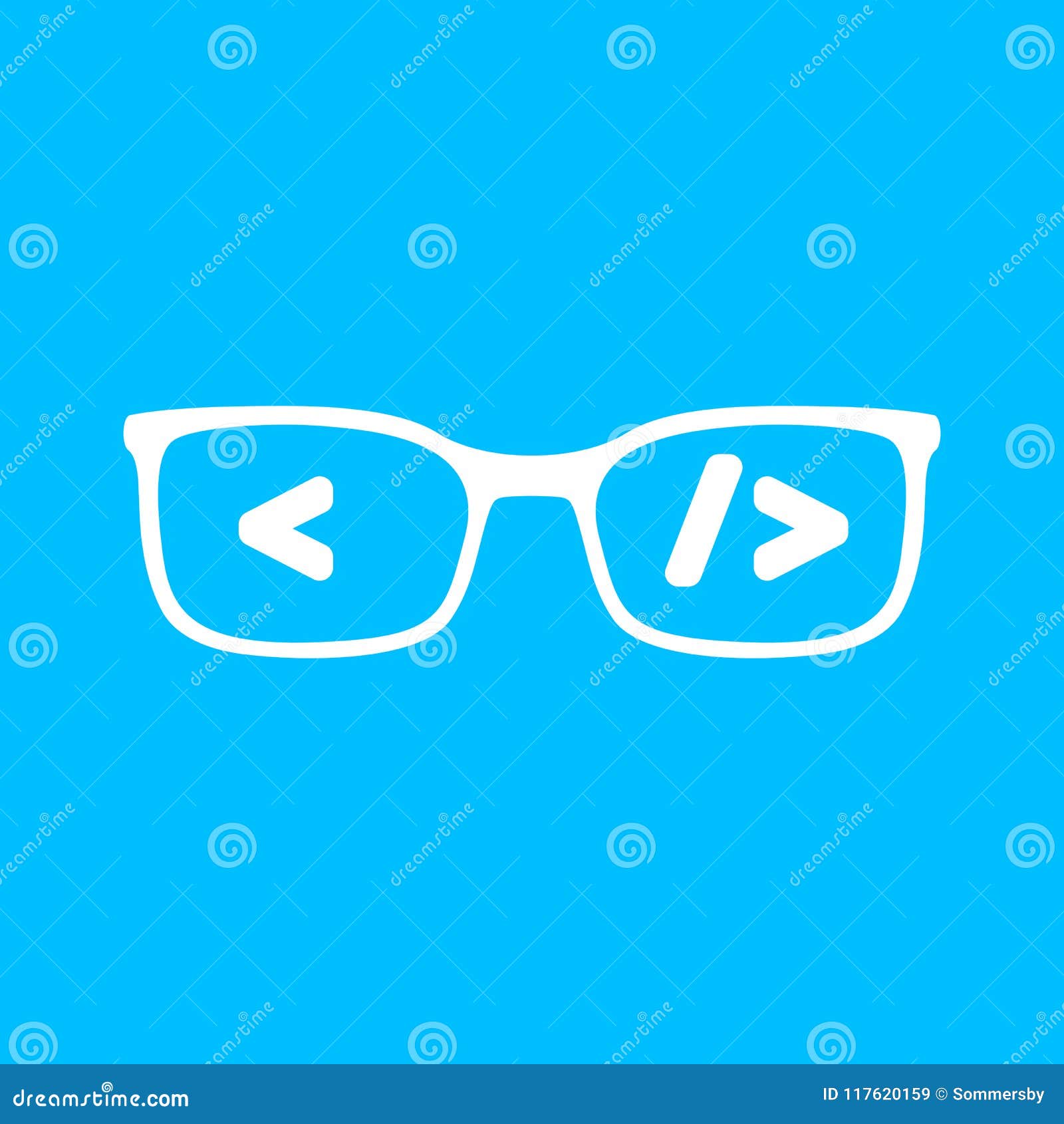 Flat White Glasses With Code Coder Or Programmer Symbol Stock Vector Illustration Of Glasses