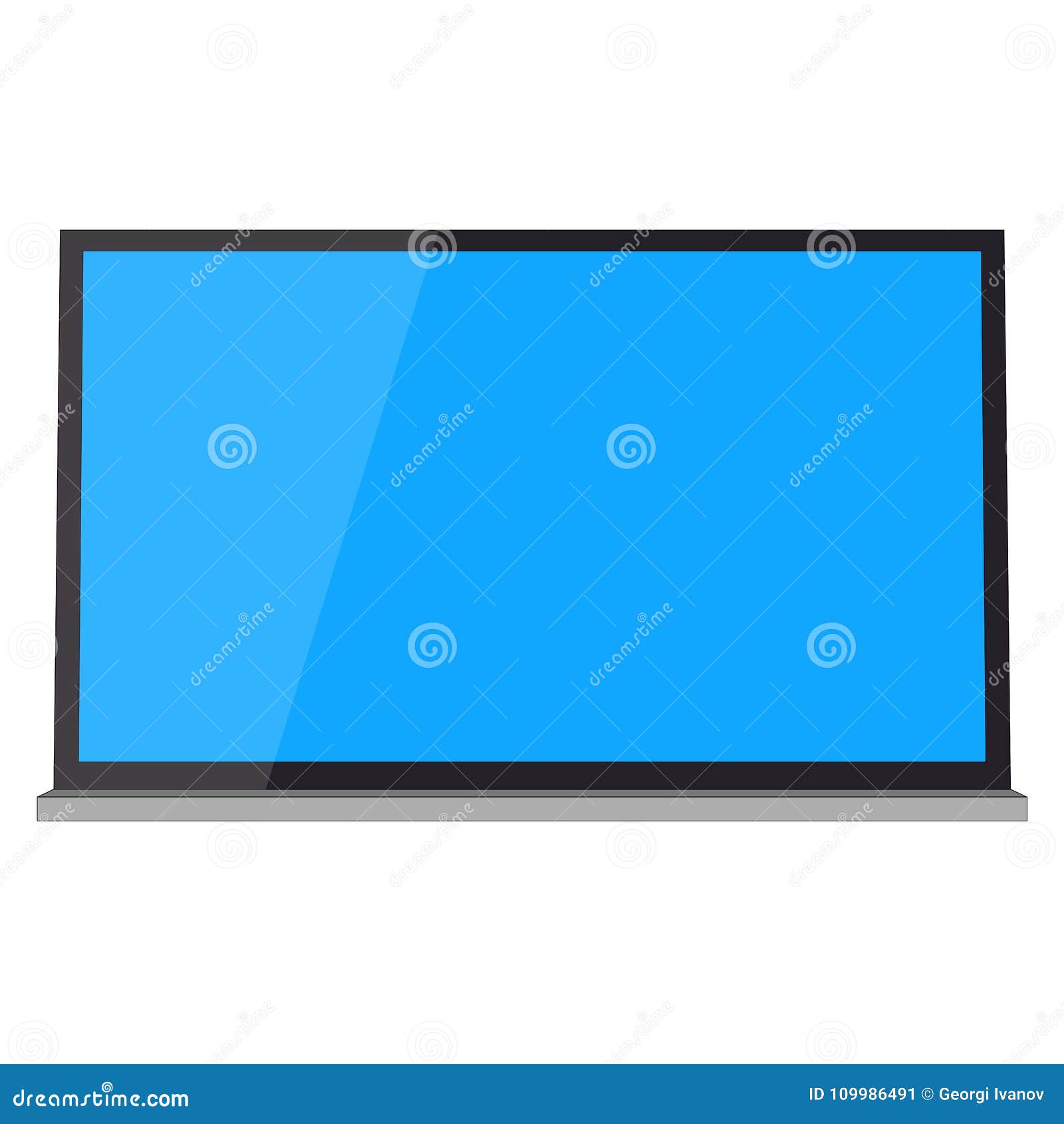 Flat, Widescreen TV. Blue Reflective Screen Stock Vector - Illustration ...