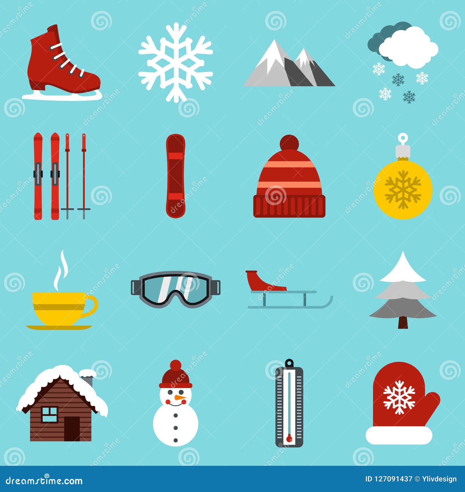 Winter Icons Set, Flat Style Stock Illustration - Illustration of ...